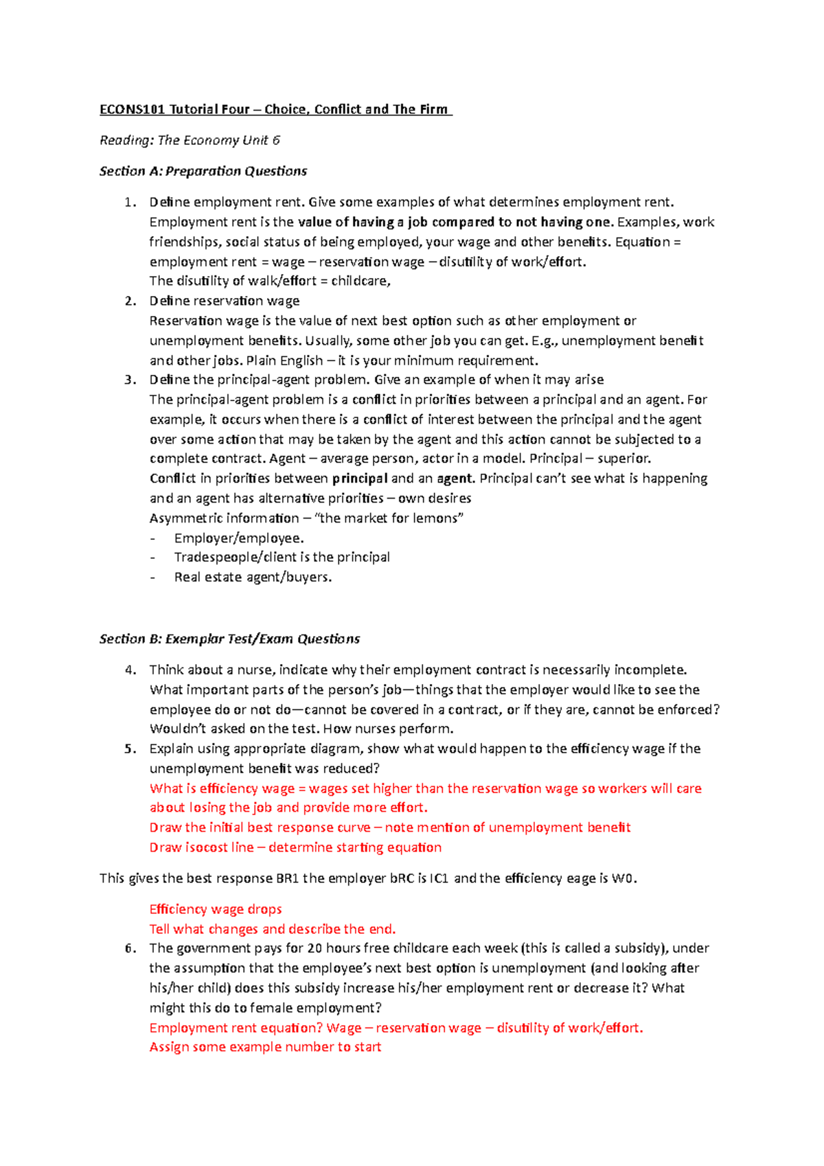 Tutorial 4 - ECONS101 Tutorial Four – Choice, Conflict and The Firm ...