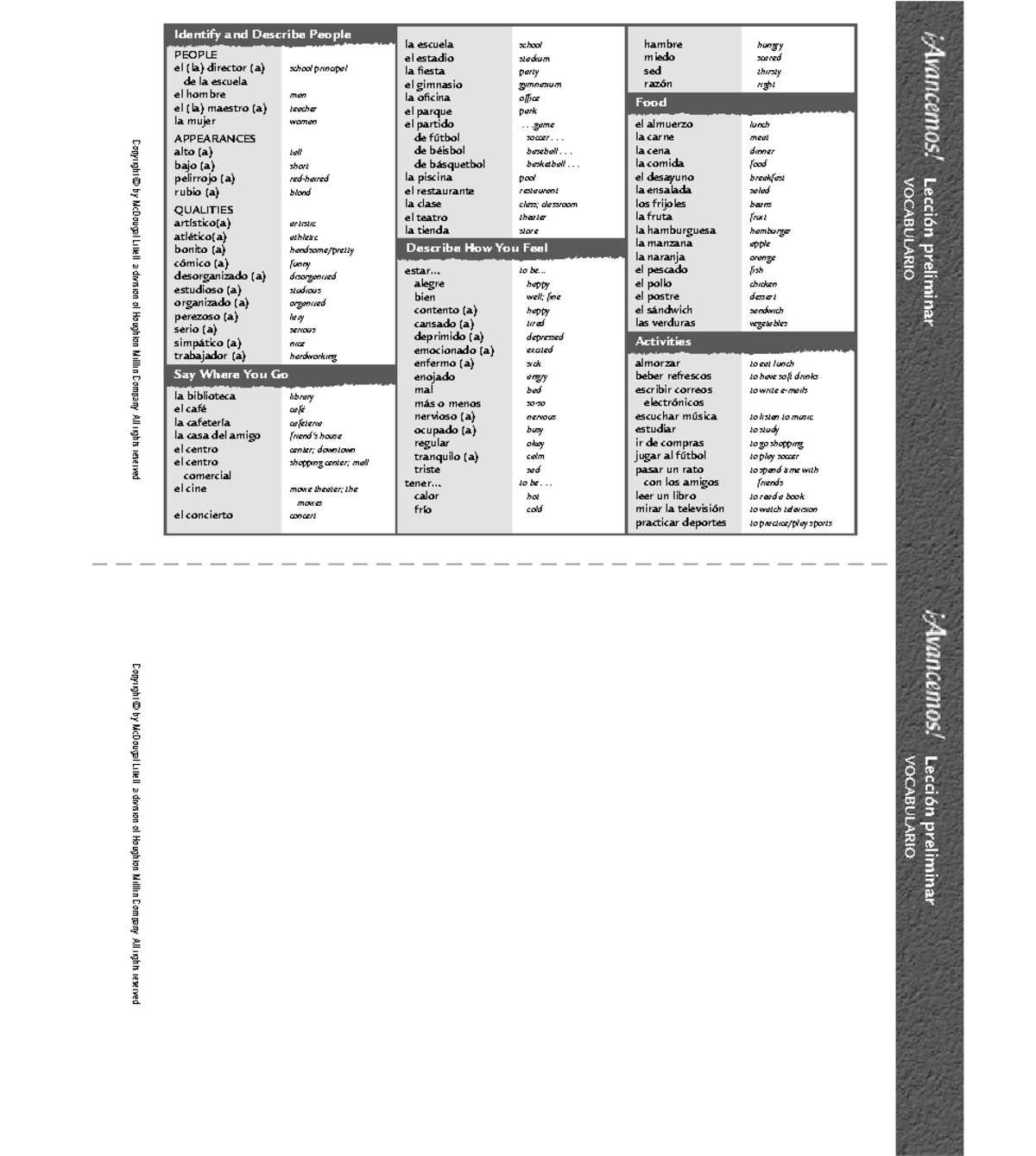 Lección preliminar vocabulario - Copyright © by McDougal Littell, a ...