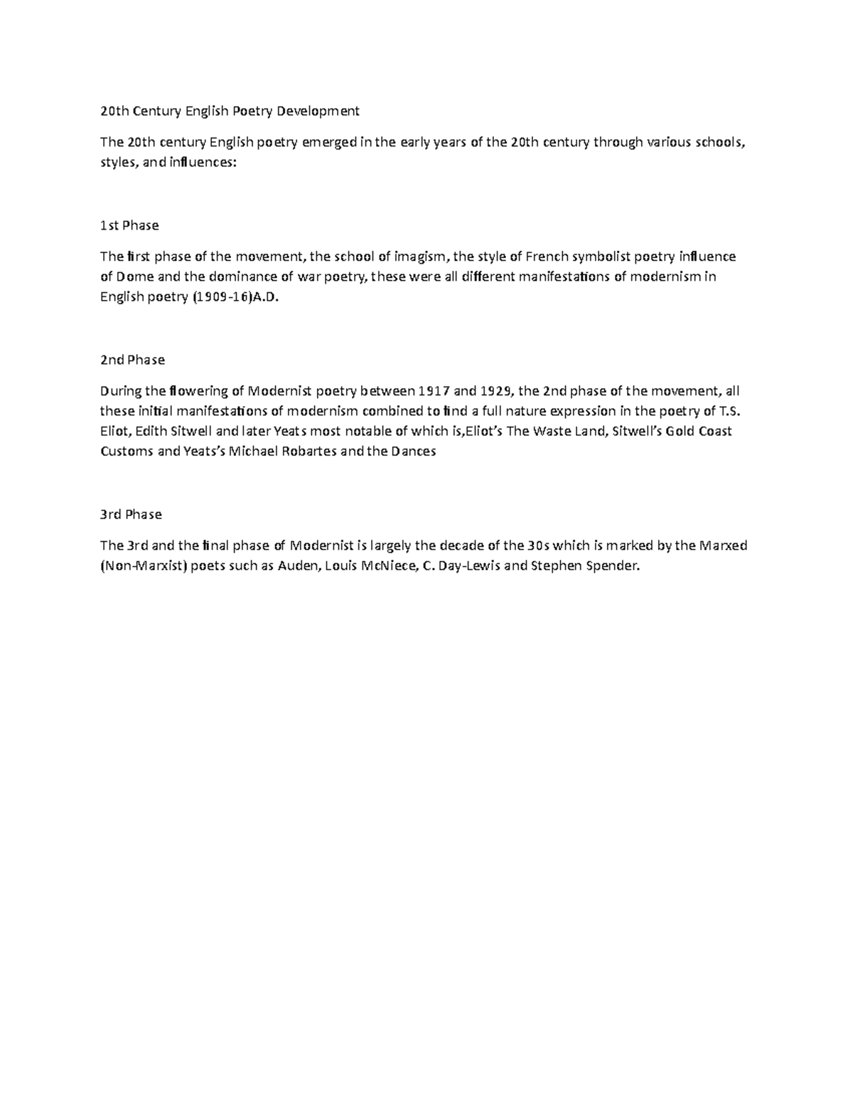 20th Century English Poetry Development - 2nd Phase During the ...