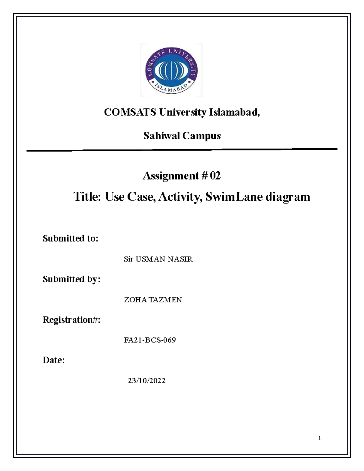 FA21-BCS-069 SEC Assignment 2 - COMSATS University Islamabad, Sahiwal Campus Assignment # 02 ...