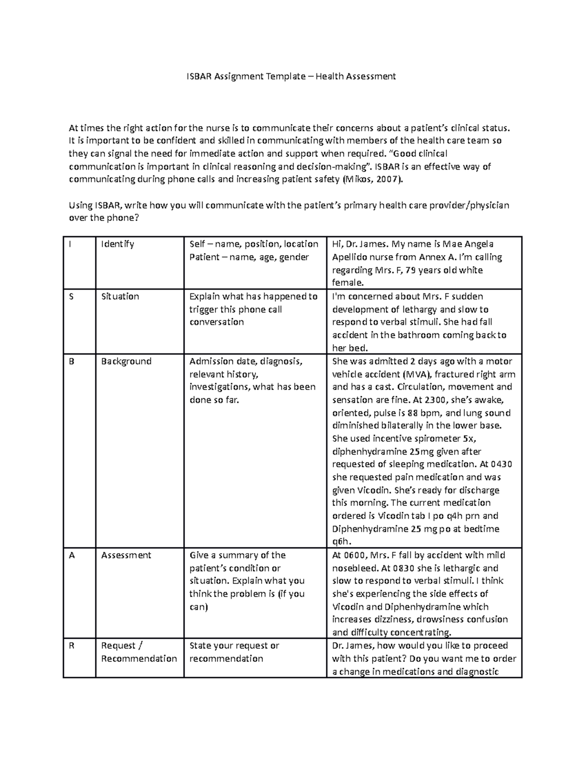 WEEK 5 Isbar Assignment Template - ISBAR Assignment Template – Health ...