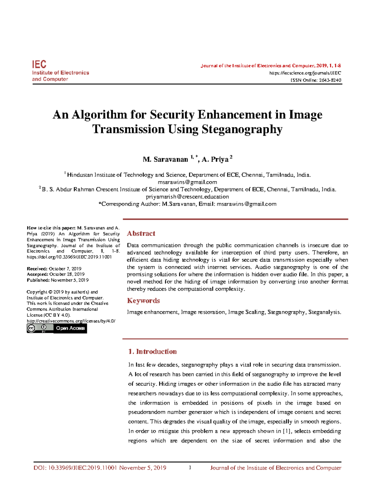 An Algorithm for Security Enhancement in Image - Journal of the ...