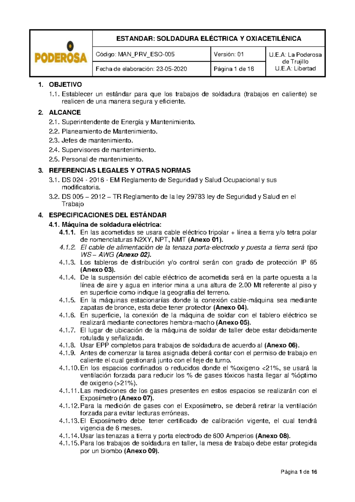 Estandar DE Soldadura - VERIFICACION - ESTANDAR: SOLDADURA ELÉCTRICA Y ...