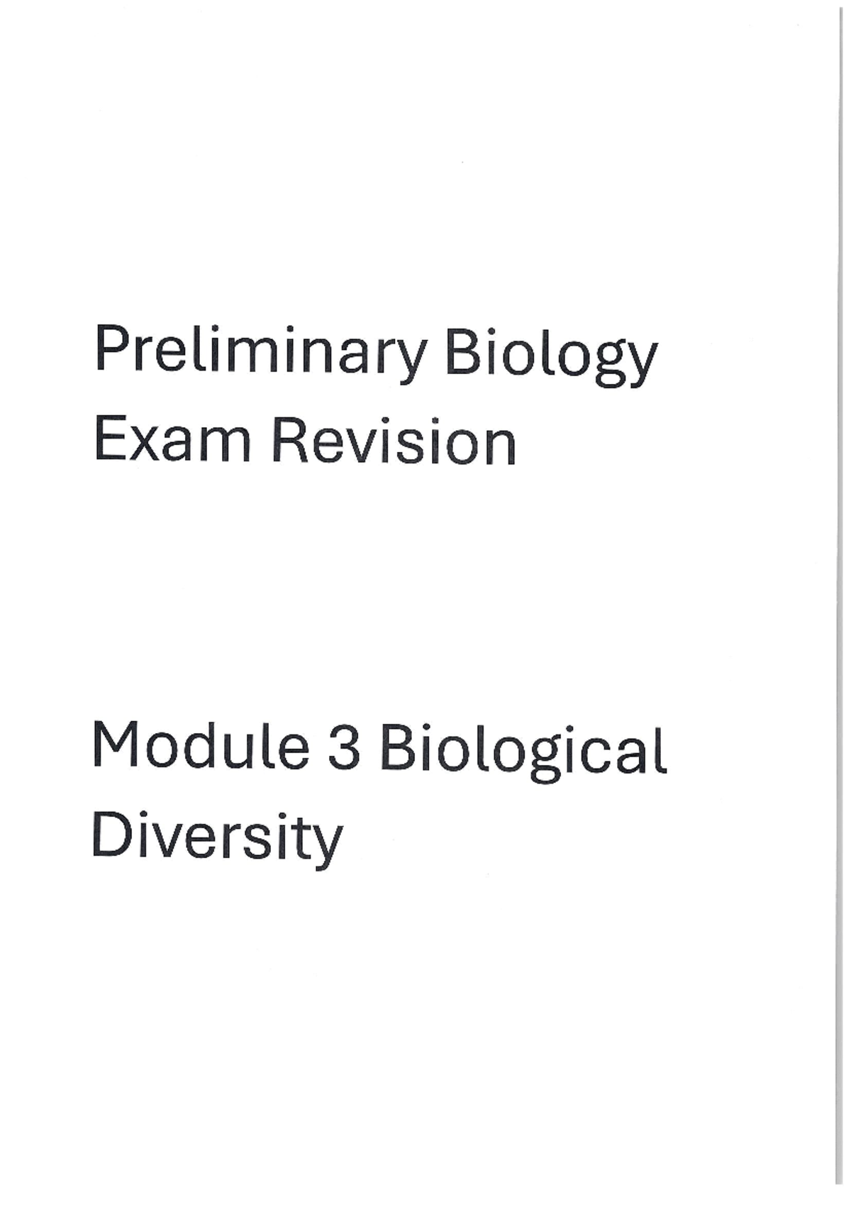 Mod 3 Biological Diversity 2024 Dot Point Revision set - Preliminary ...