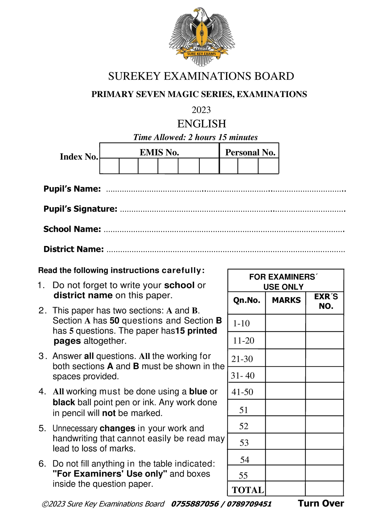 P.7 2023 ENG Magic Series-2 - Qn. MARKS “ SUREKEY EXAMINATIONS BOARD ...