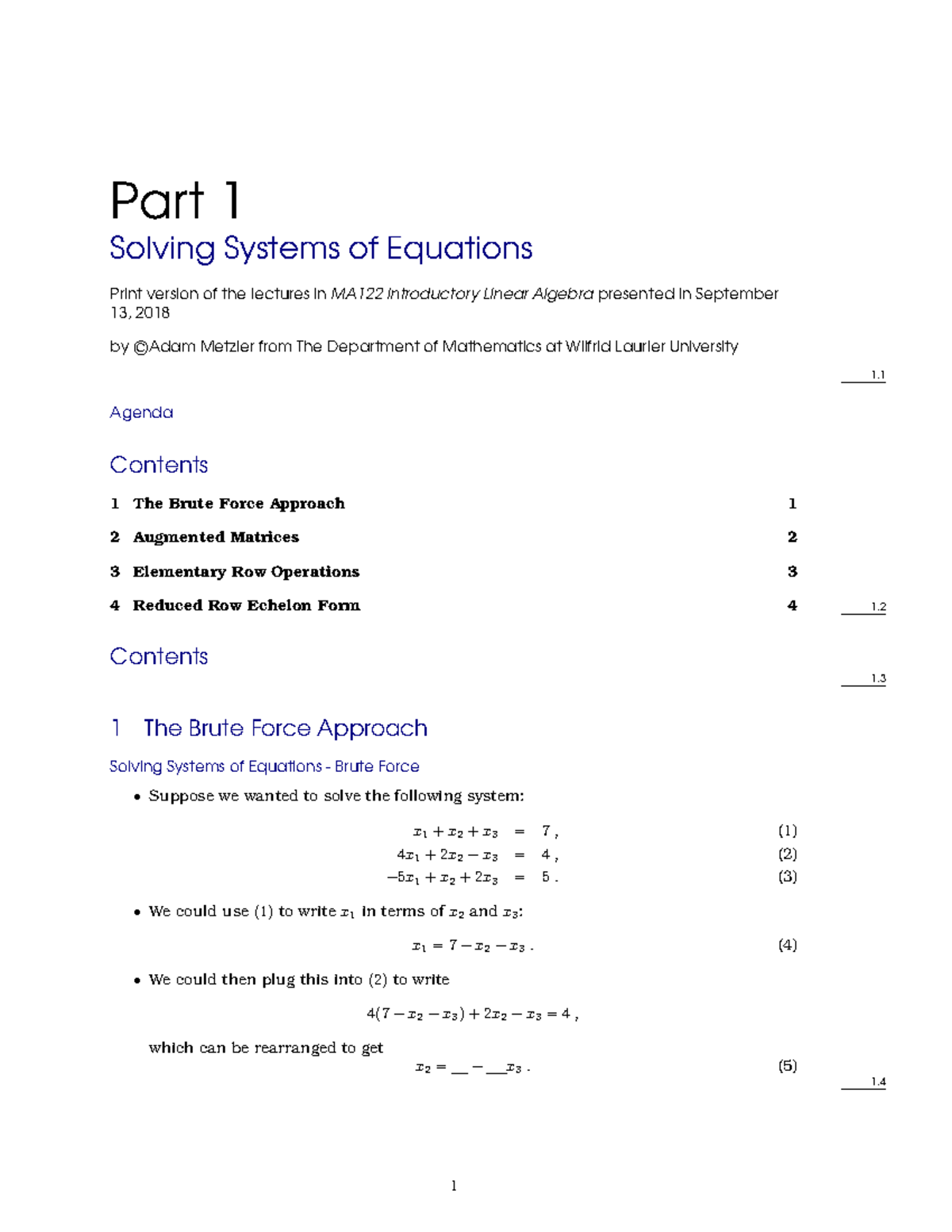 MA122 Solving Systems Notes - Part 1 Solving Systems of Equations Print ...