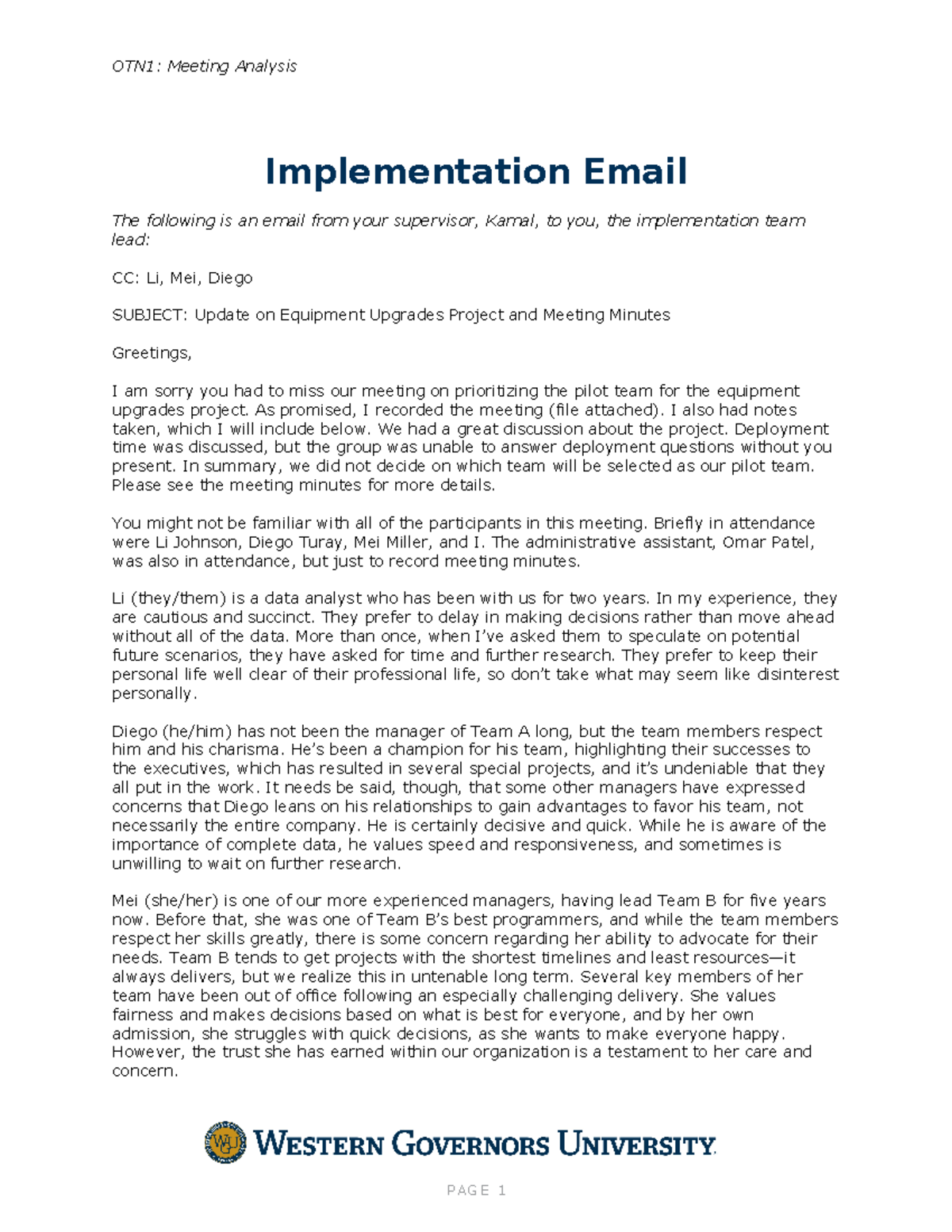 D370 Implementation Email - OTN1: Meeting Analysis Implementation Email ...