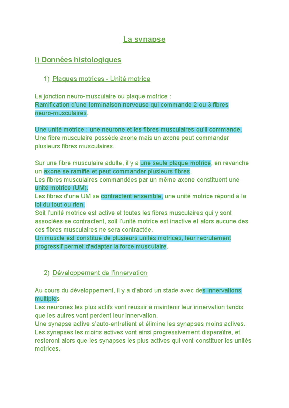 La synapse - cours tapés - La synapse I) Données histologiques 1 ...