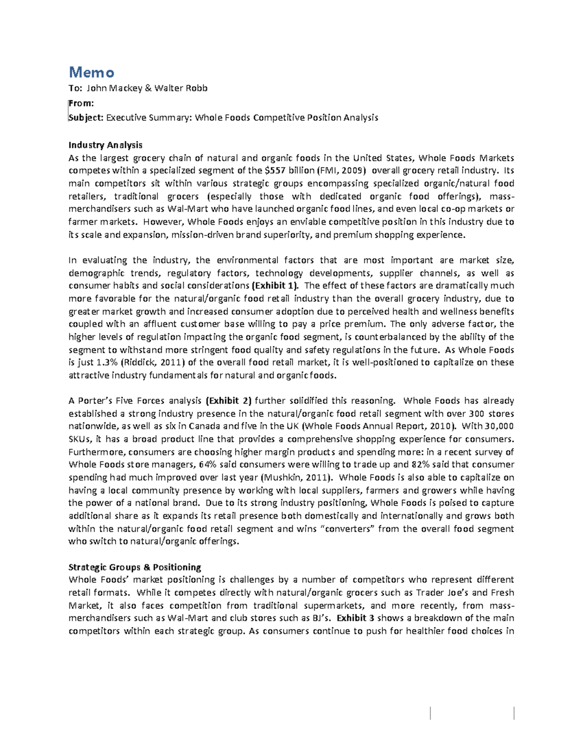 Sample assignmen foundation of business strategy - Memo To : John ...