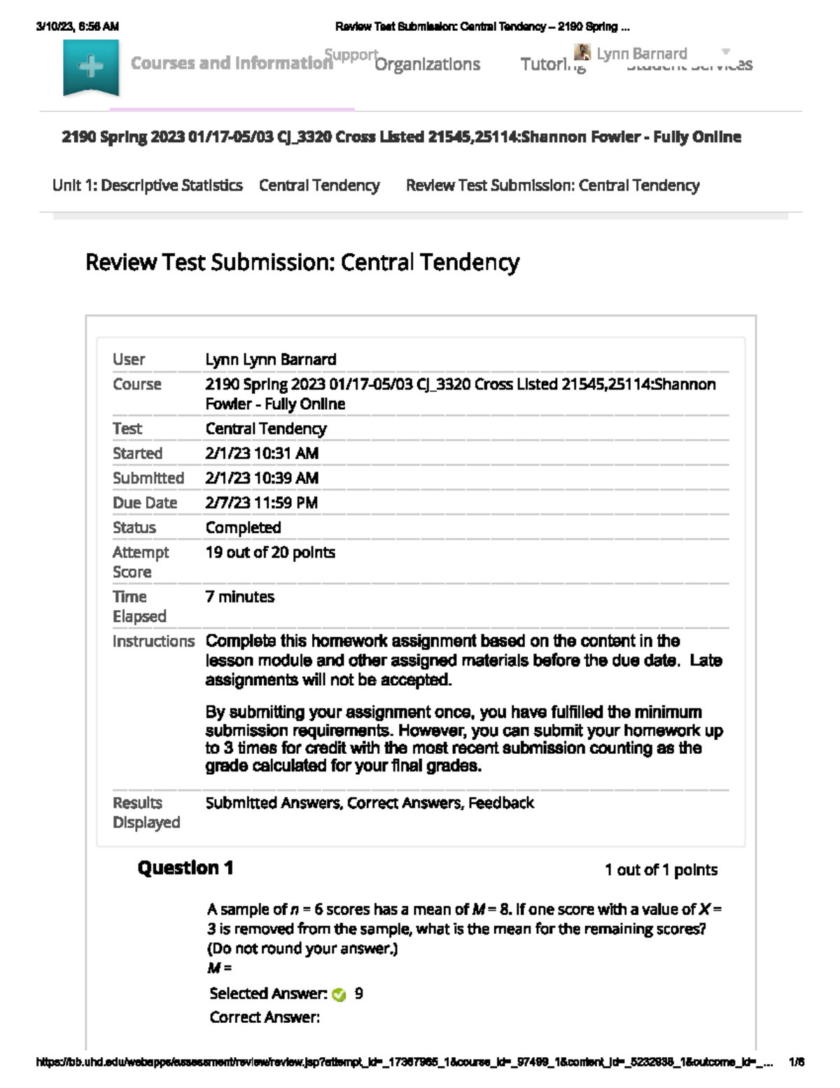 Test - Central Tendency - 2-1-2023 - CJ 3320 - Studocu