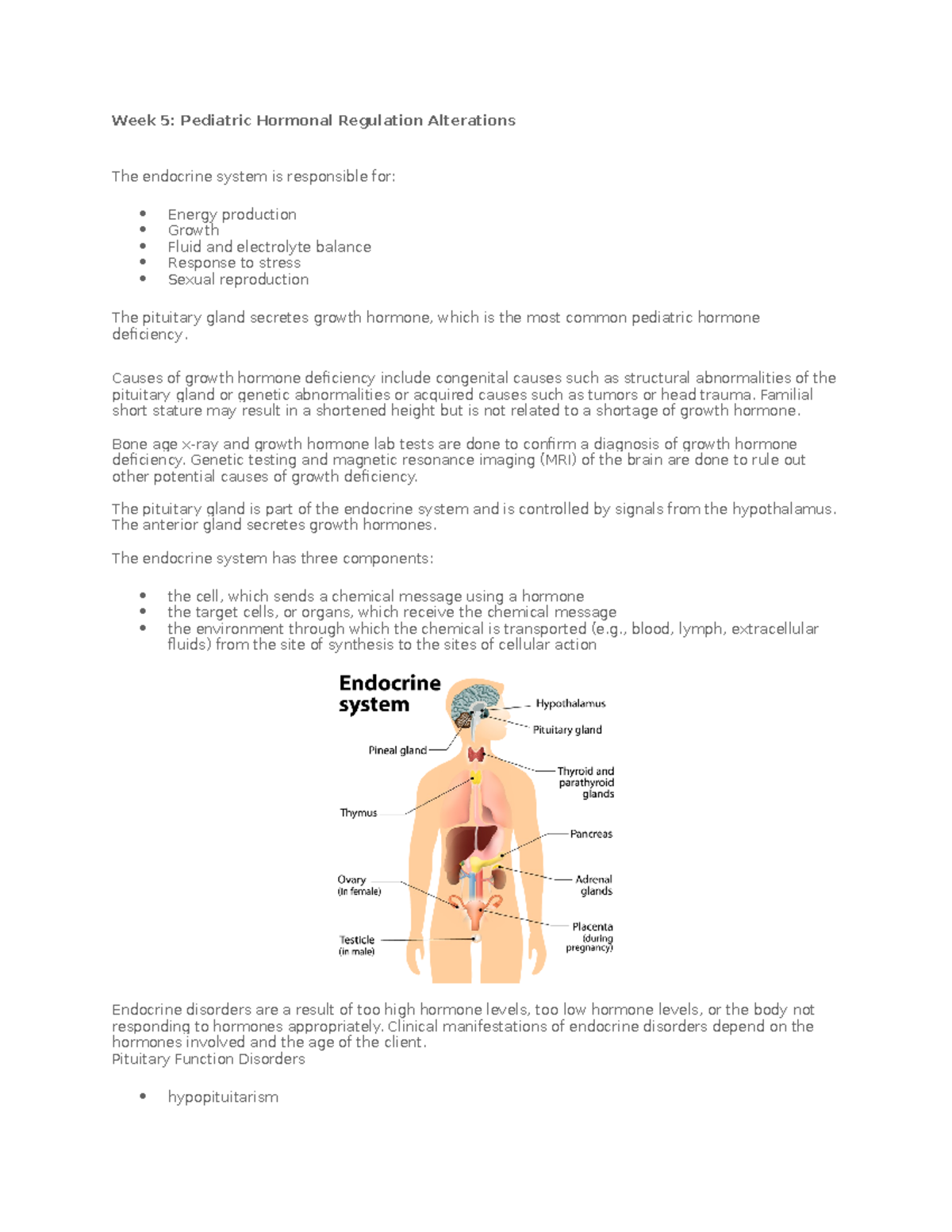 Edapt Week 5 Notes - Week 5: Pediatric Hormonal Regulation Alterations ...