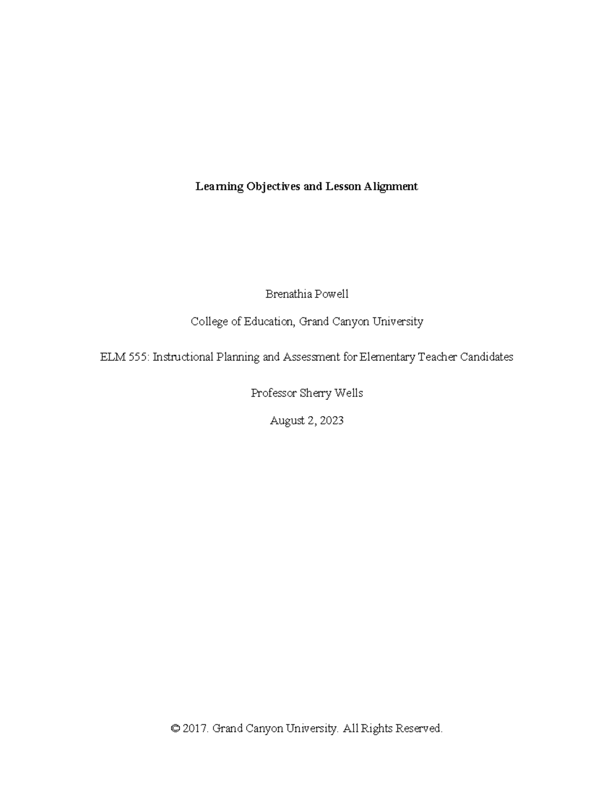 Learning Objective and Lesson Alignment - Learning Objectives and ...