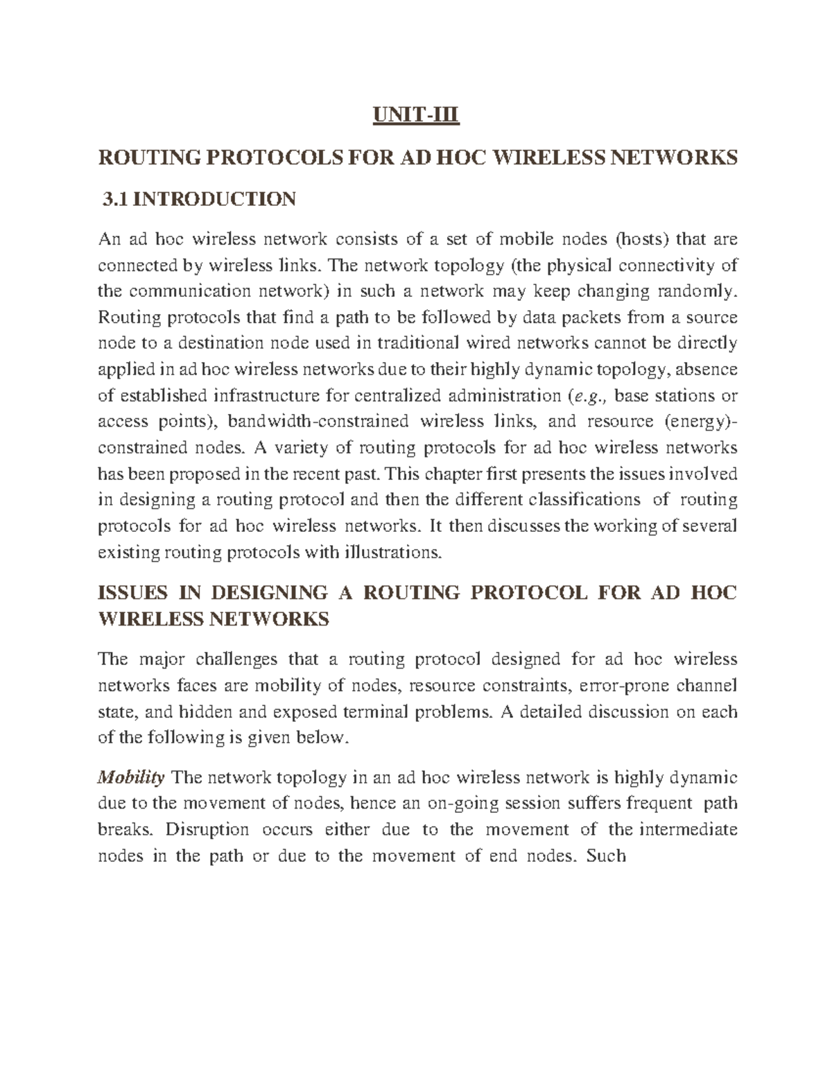 MC UNIT-3 - unit 3 notes - UNIT-III ROUTING PROTOCOLS FOR AD HOC ...