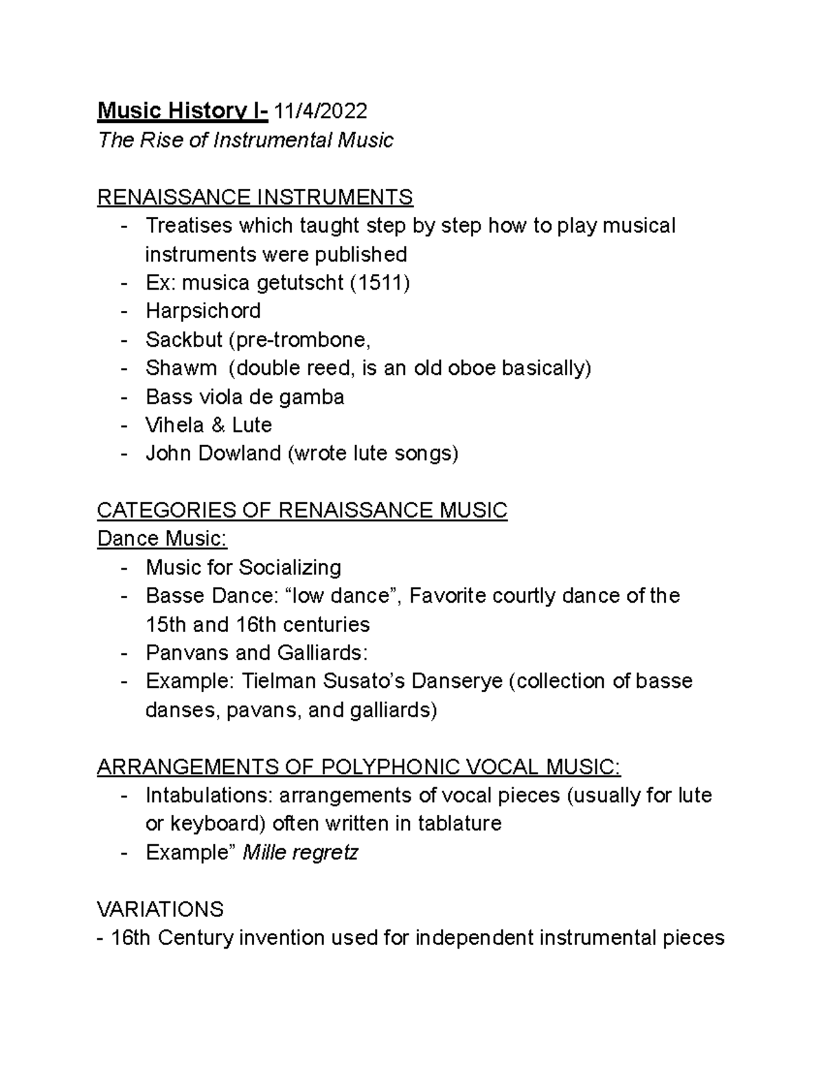 Music History I- 11 4 2022 - Music History I- 11/4/ The Rise of ...