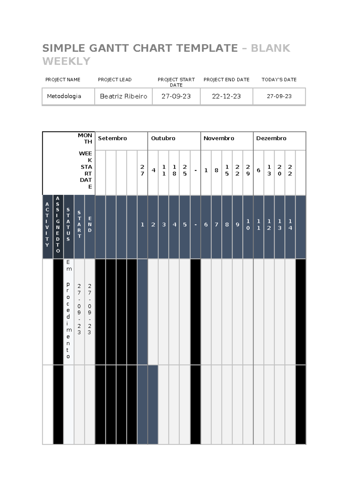 Gantt 1 - lllllllllllllll - SIMPLE GANTT CHART TEMPLATE – BLANK WEEKLY ...