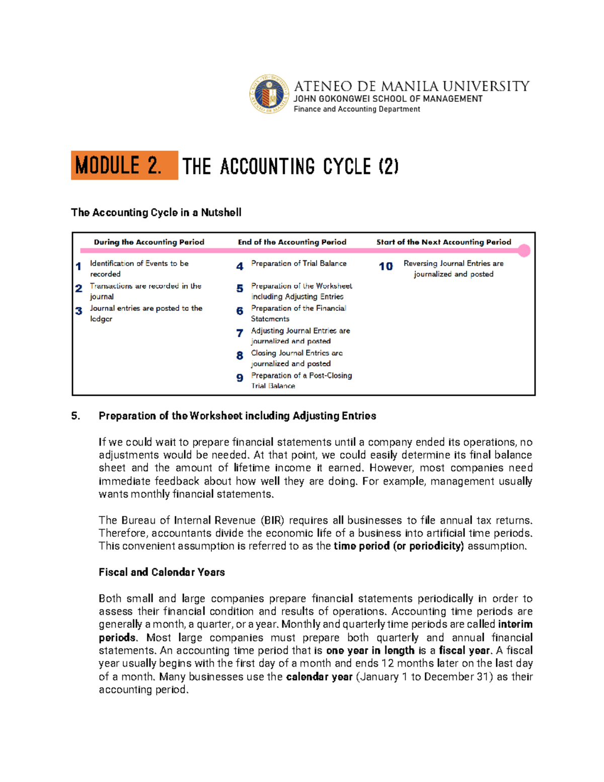 Module 2. The Accounting Cycle-Part 2 - The Accounting Cycle in a ...