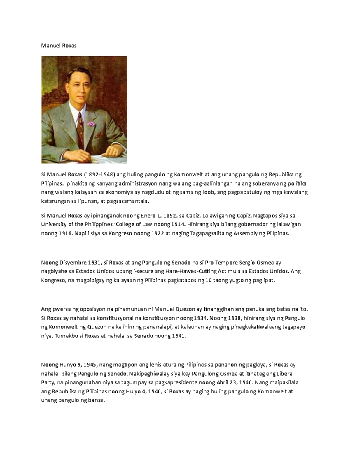 3rd Republic Yeah Manuel Roxas Si Manuel Roxas 1892 1948 Ang