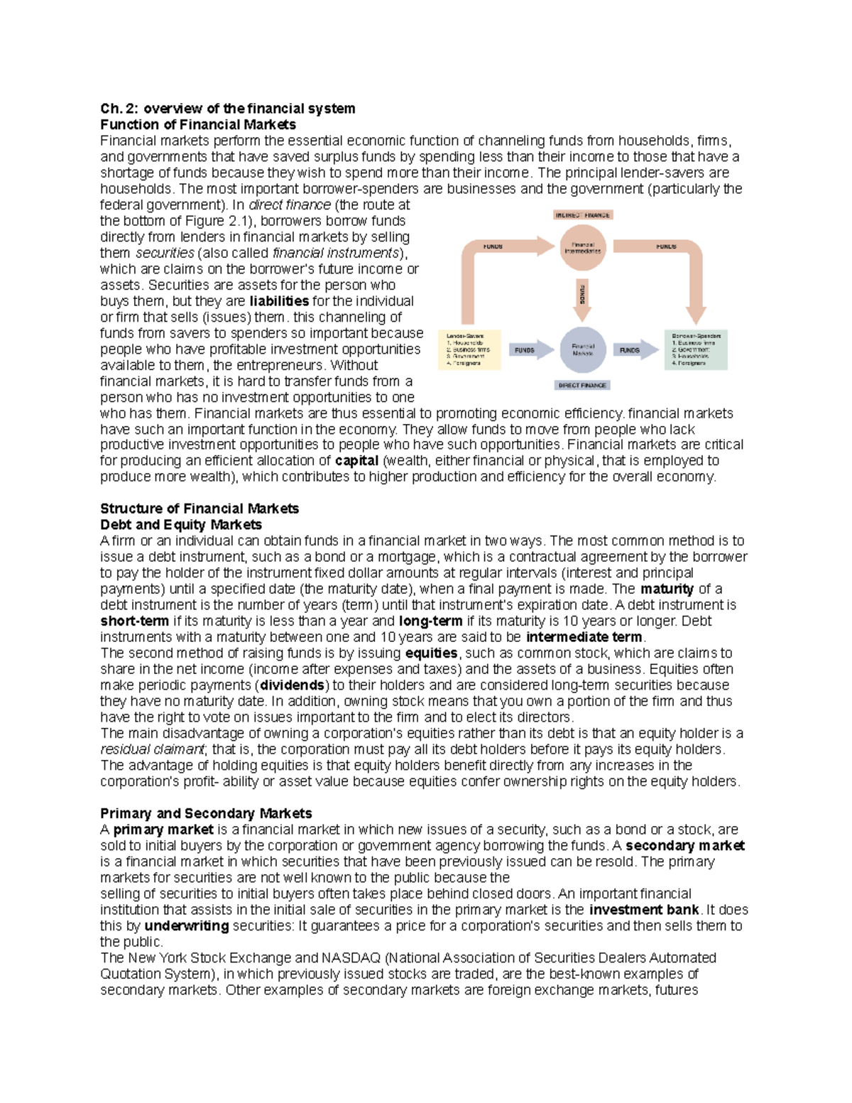 FMI - book notes - Ch. 2: overview of the financial system Function of ...