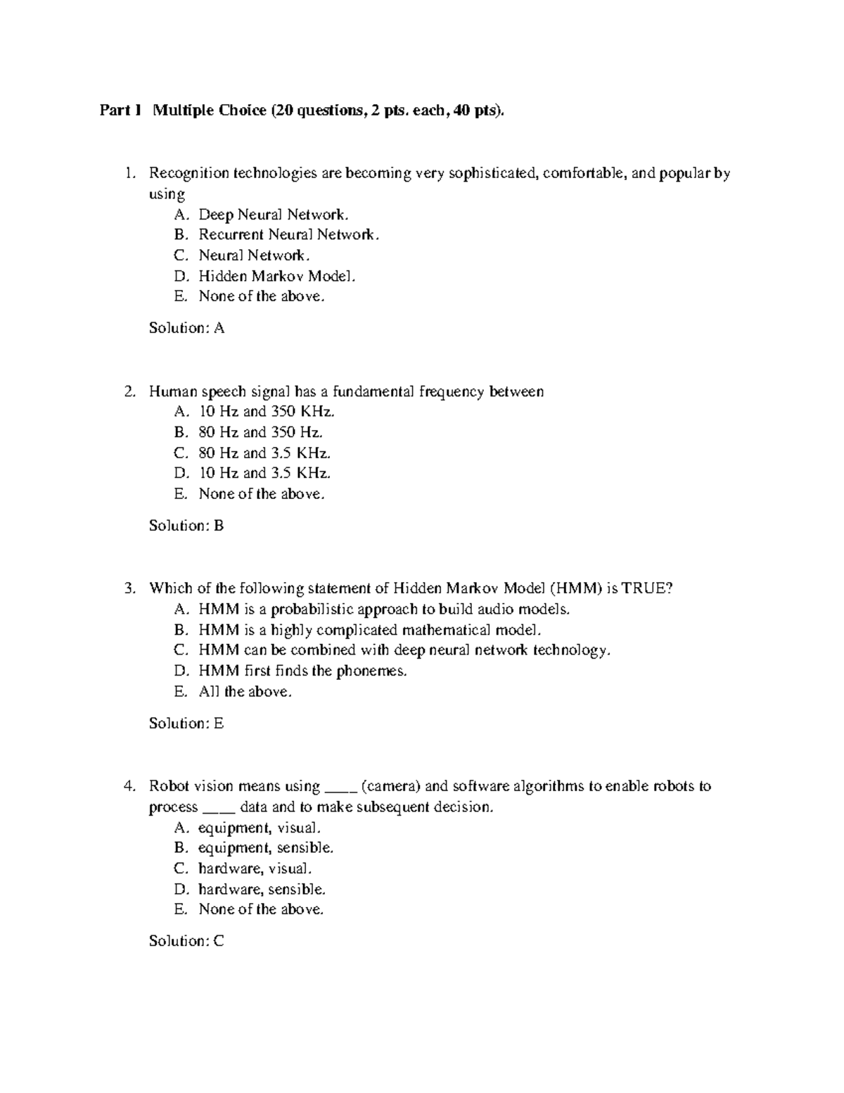 Test 2 with answers - adsasda - Part I Multiple Choice (20 questions, 2 ...