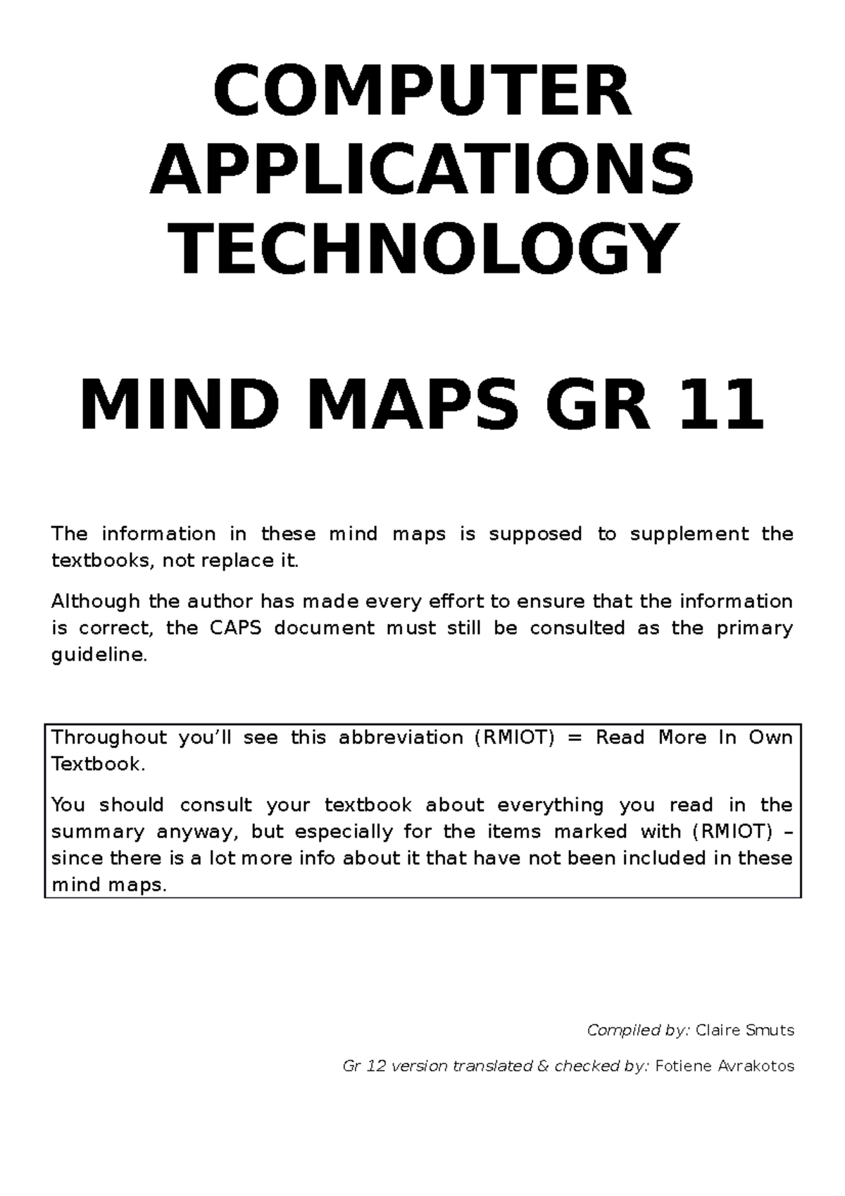 Theory - summary CATGr 11 - COMPUTER APPLICATIONS TECHNOLOGY MIND MAPS ...