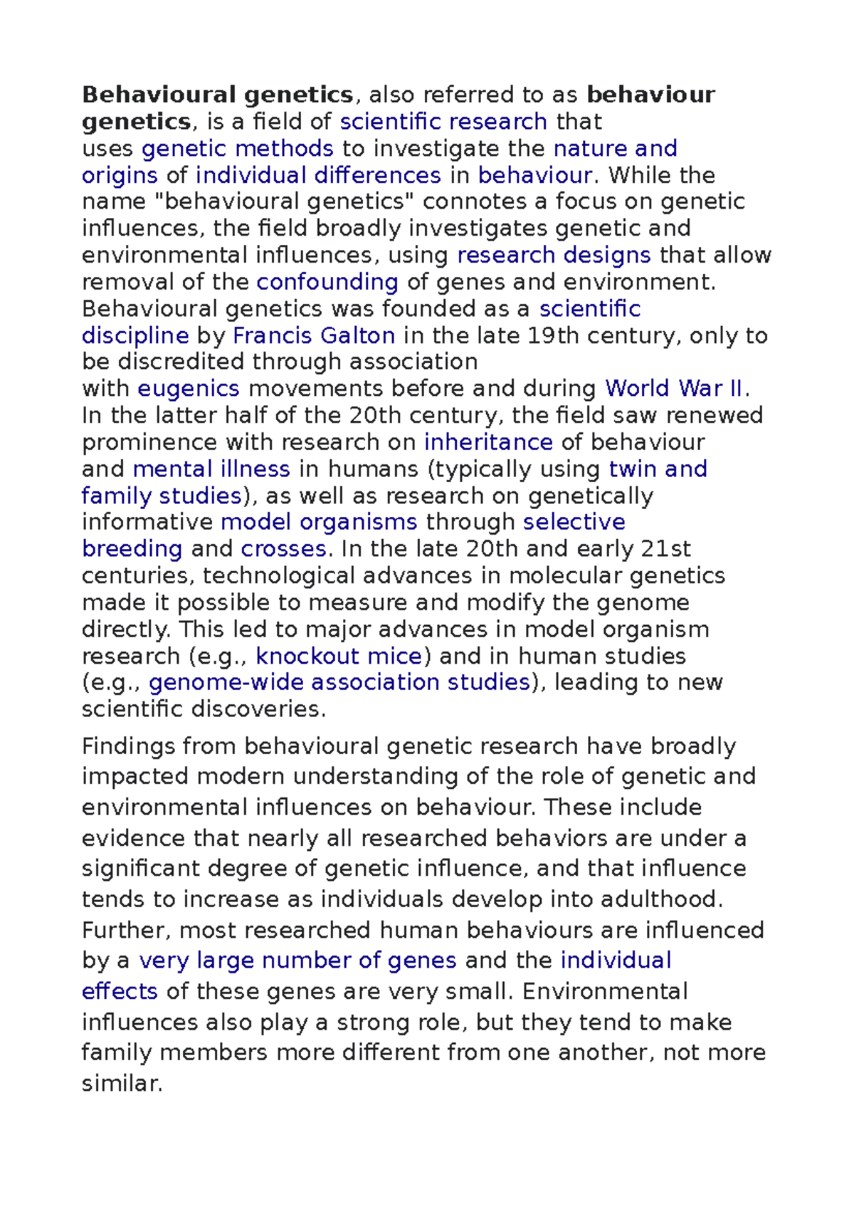 Behavioural genetics - notes - Behavioural genetics , also referred to ...