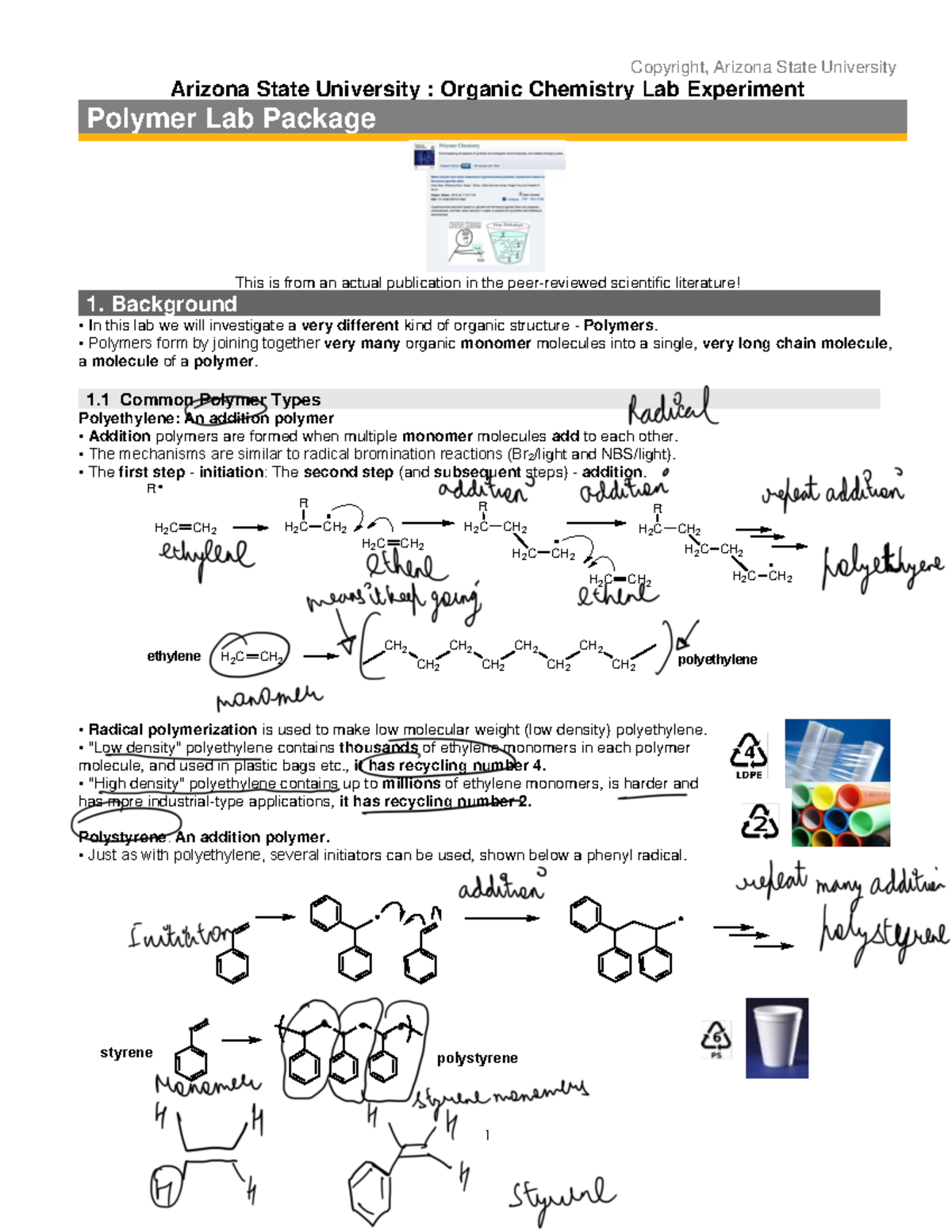 Polymer Lab Pre Gapped Notes - Copyright, Arizona State University ...
