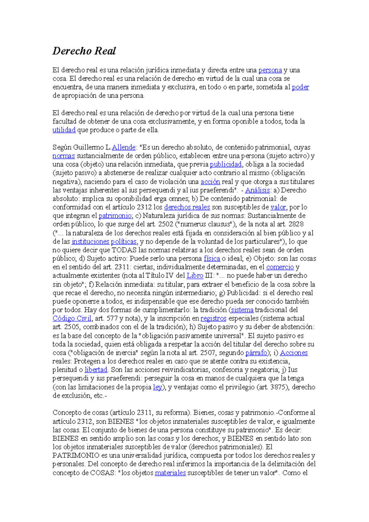 Derecho Real - Derecho Real El derecho real es una relación jurídica ...