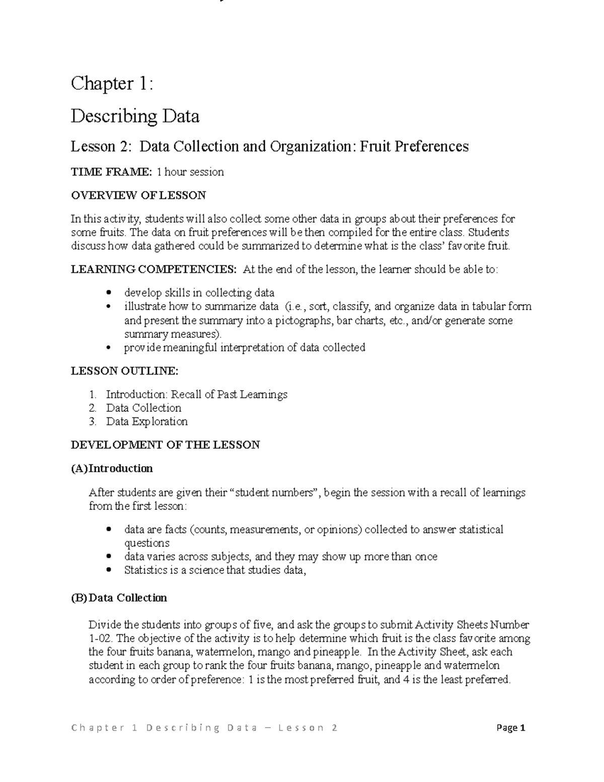 Lesson 1-02 Data Collection and Analysis - Chapter 1: Describing Data ...