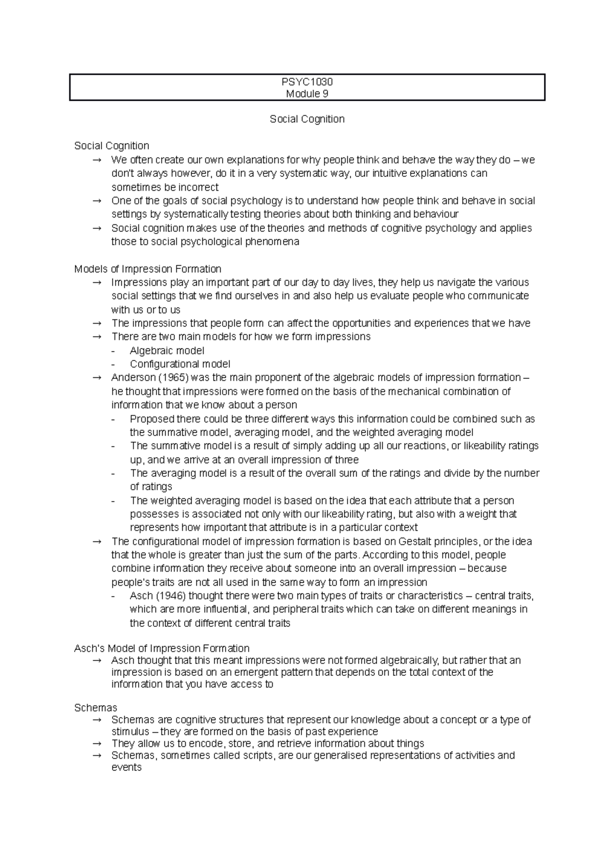 Module #9 - PSYC Module 9 Social Cognition Social Cognition We often ...