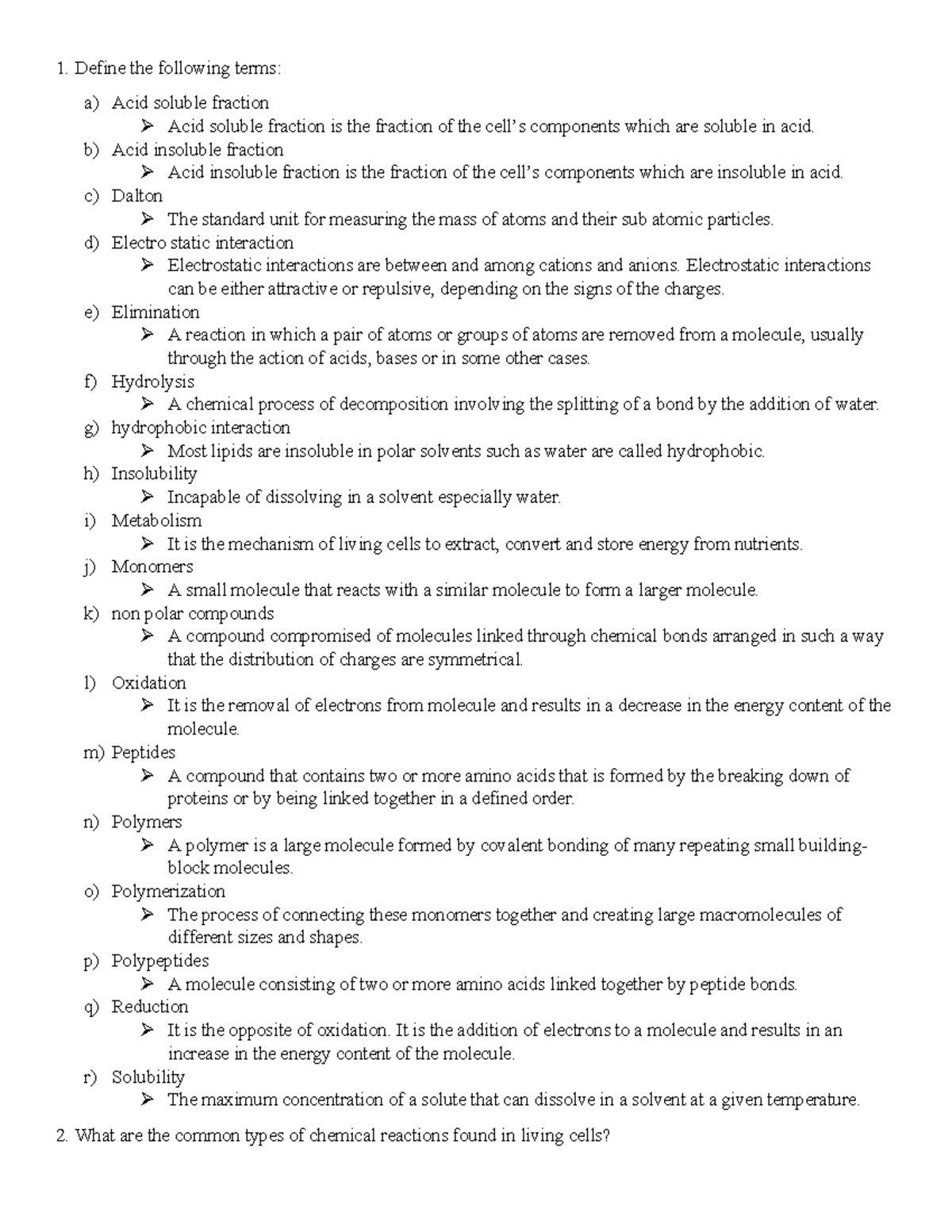Doc4 - assignment - Define the following terms: a) Acid soluble fraction Acid soluble fraction ...
