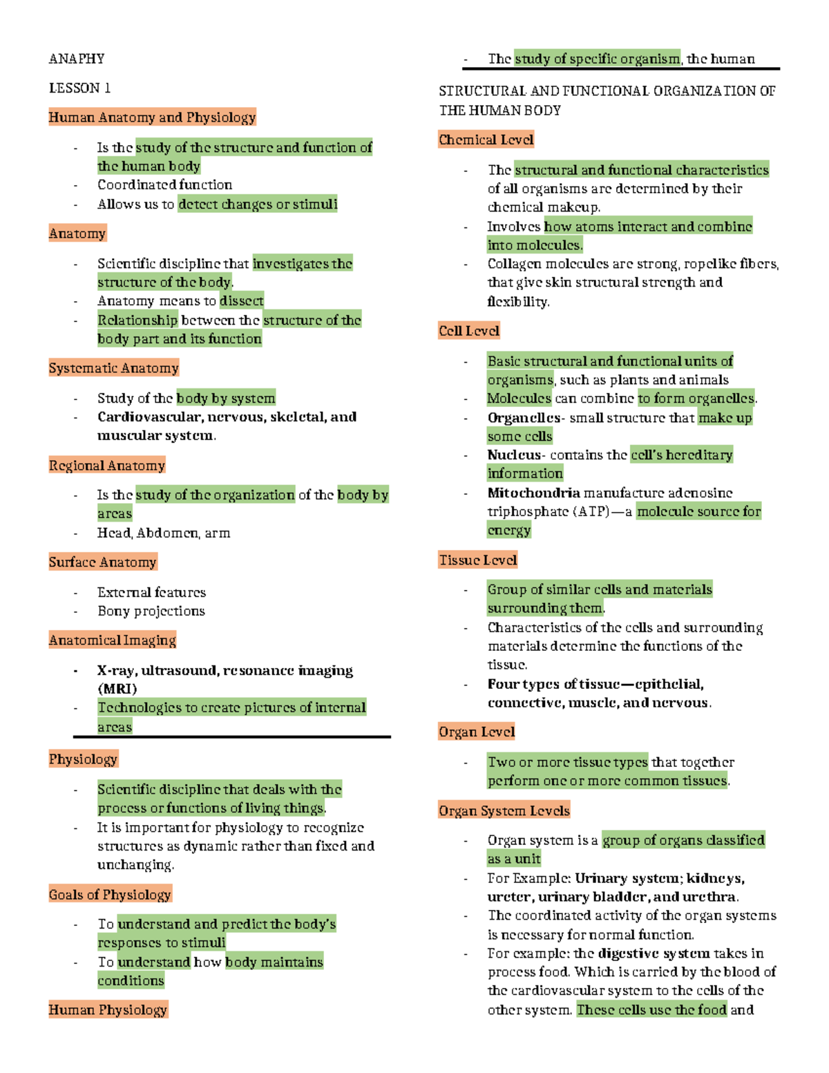 ANAPHY Chapter 1-3 - ANAPHY LESSON 1 Human Anatomy and Physiology - Is ...