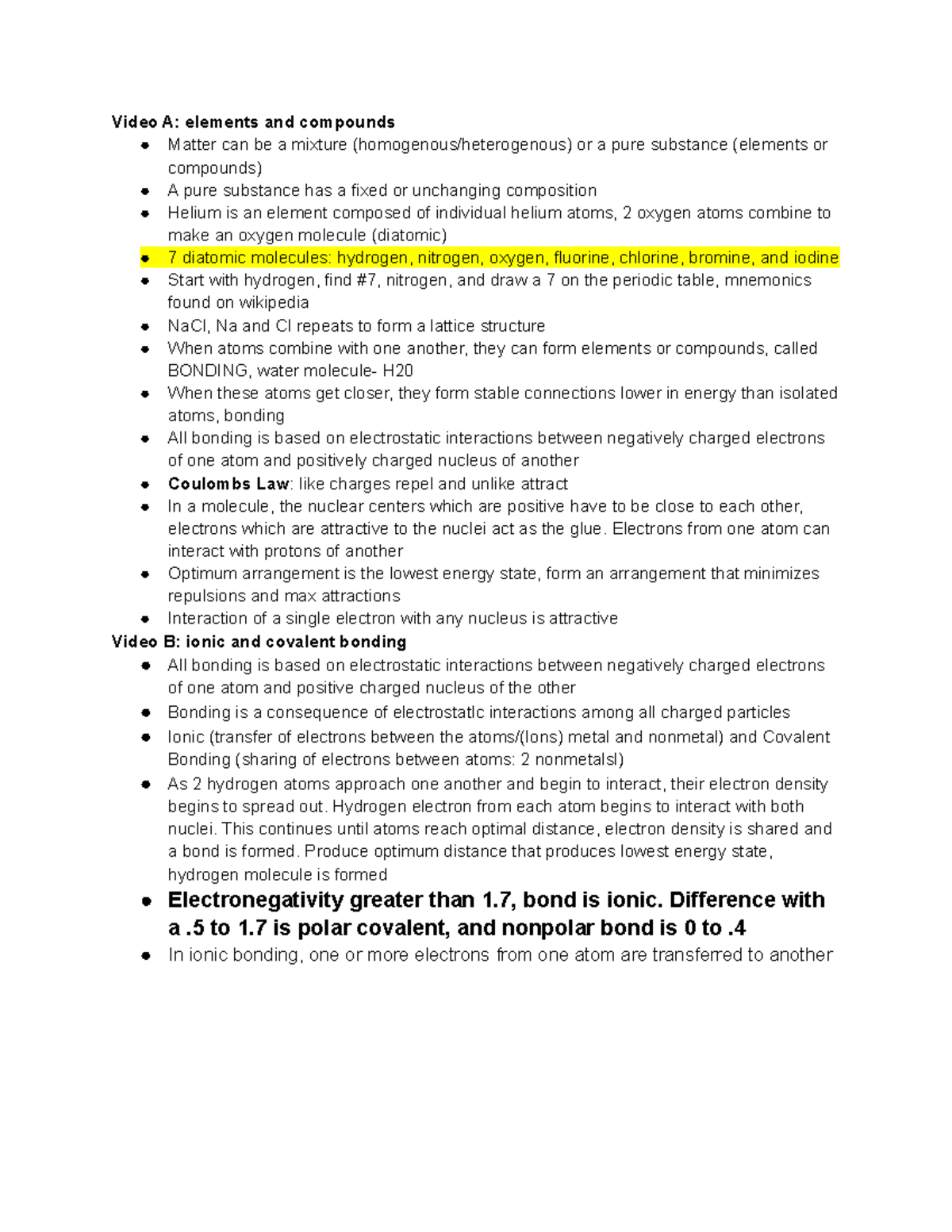 Topic 3 Video Notes - Video A: elements and compounds Matter can be a ...
