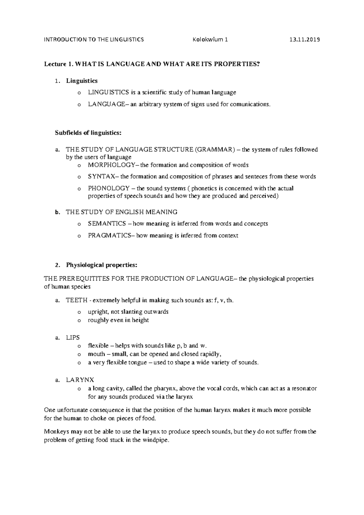 WHAT-IS- Language (1) notatka - INTRODUCTION TO THE LINGUISTICS ...