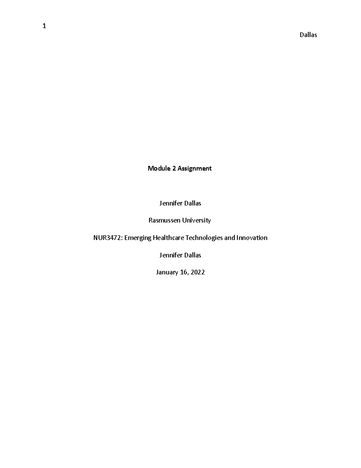 Module 2 Assignment - Module 2 Assignment Jennifer Dallas Rasmussen ...