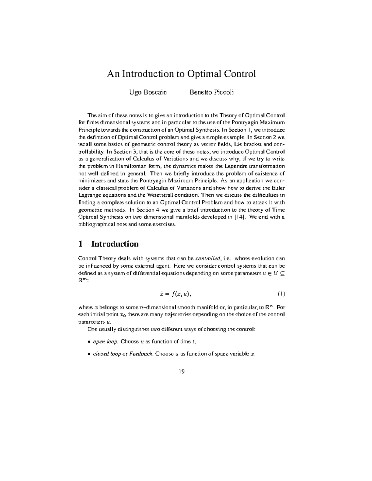 An Introduction to Optimal Control - In Section 2 we recall some basics ...