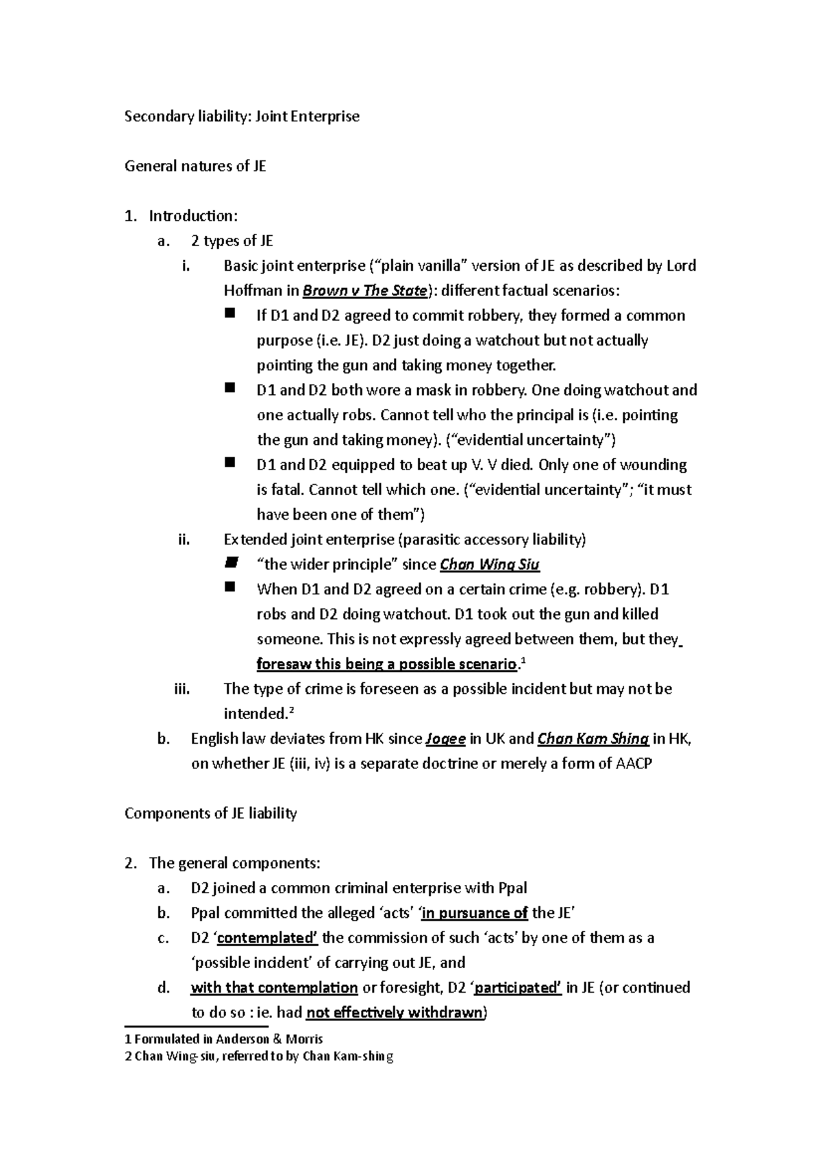 L11 SL Joint Enterprise - Secondary liability: Joint Enterprise General ...