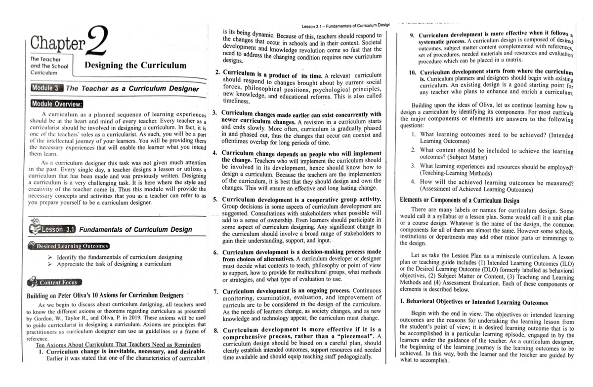 Chapter-2 Teacher - Lesson 3 Fundamentals of Curriculum Design 2 is its ...