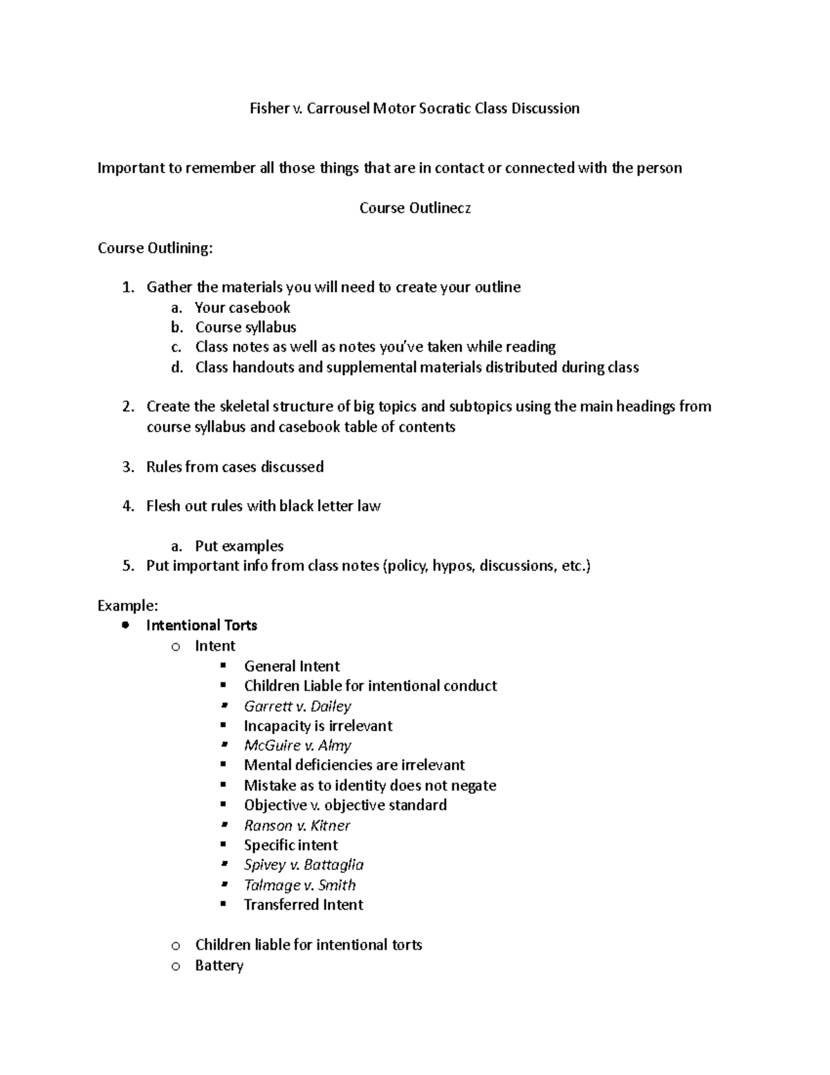 Course Outline - Fisher v. Carrousel Motor Socratic Class Discussion ...