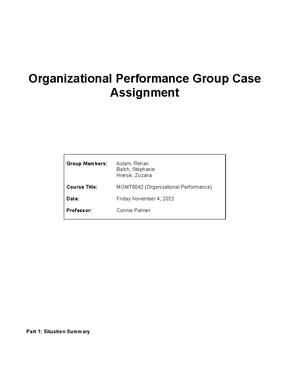 Organizational Performance Group Case Assignment 6042 - Organizational ...