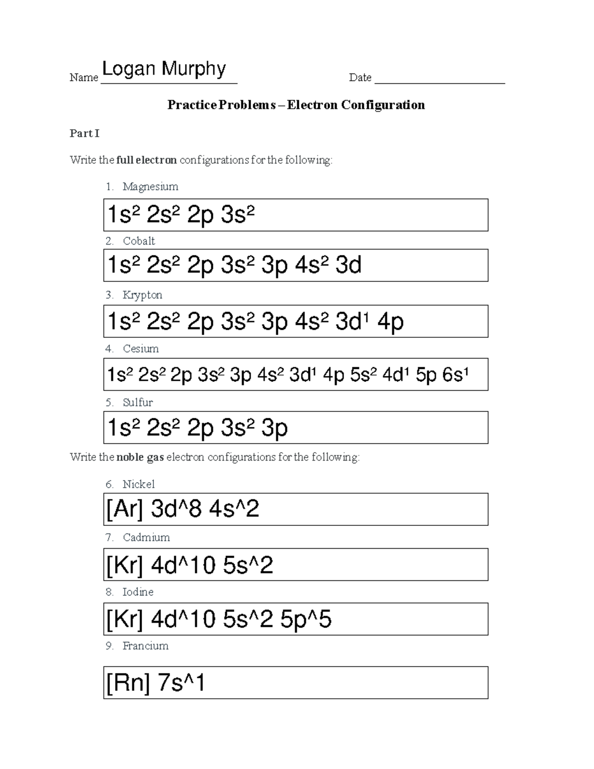 Practice+Problems+-+Electron+Configuration - chem 11 - Name ...