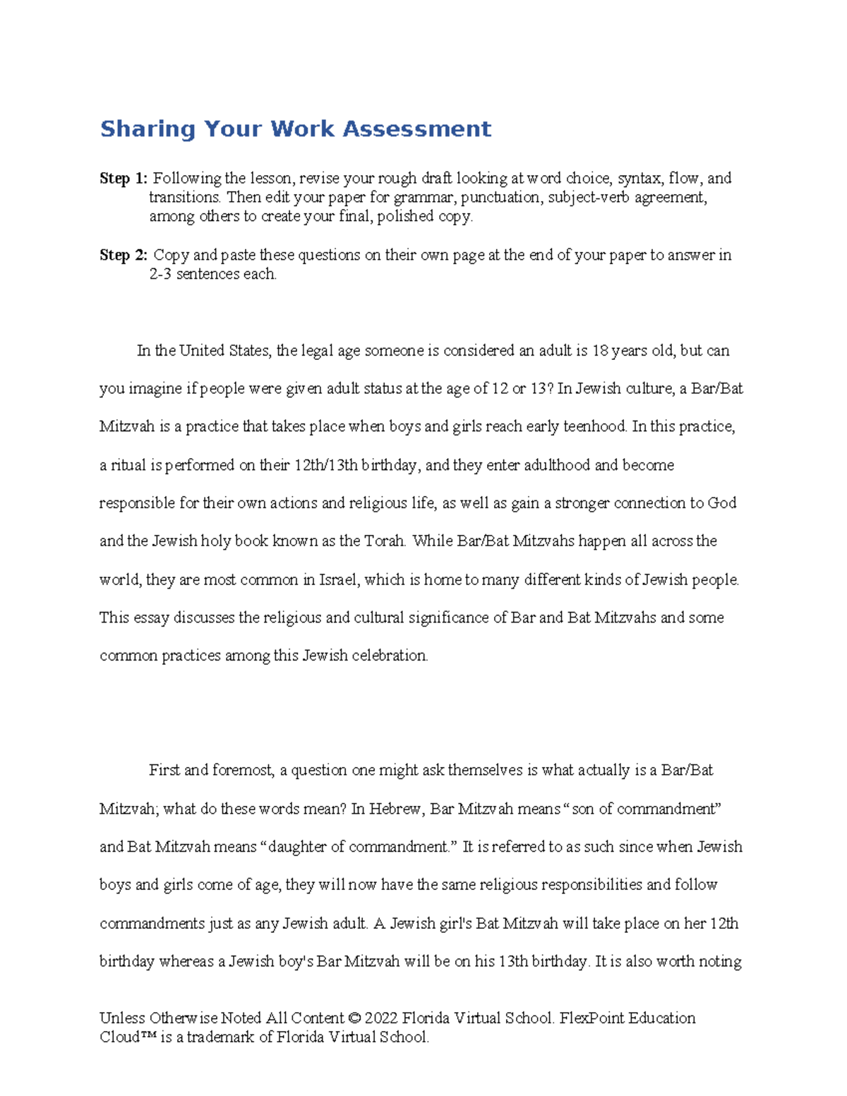 Sharing work assess rubric - Sharing Your Work Assessment Step 1: Following the lesson, revise ...