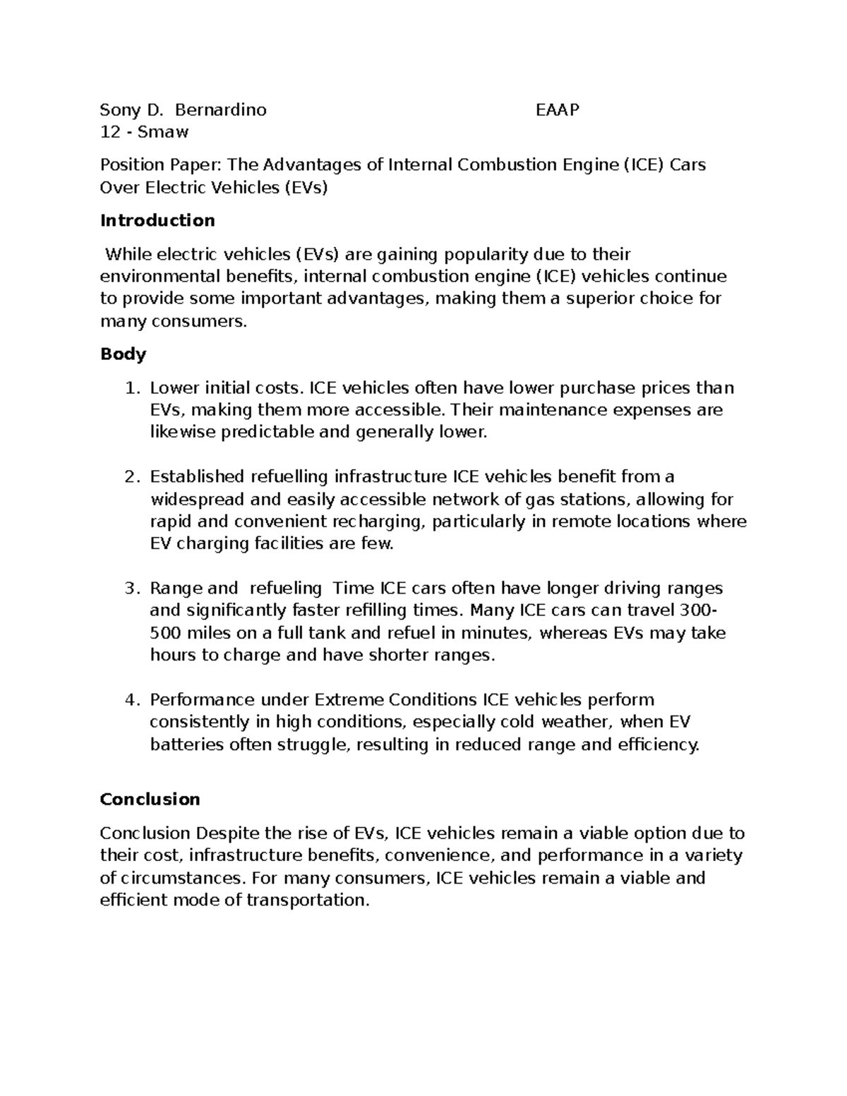 The advantage of (ICE) and (EVs) - Sony D. Bernardino EAAP 12 - Smaw ...