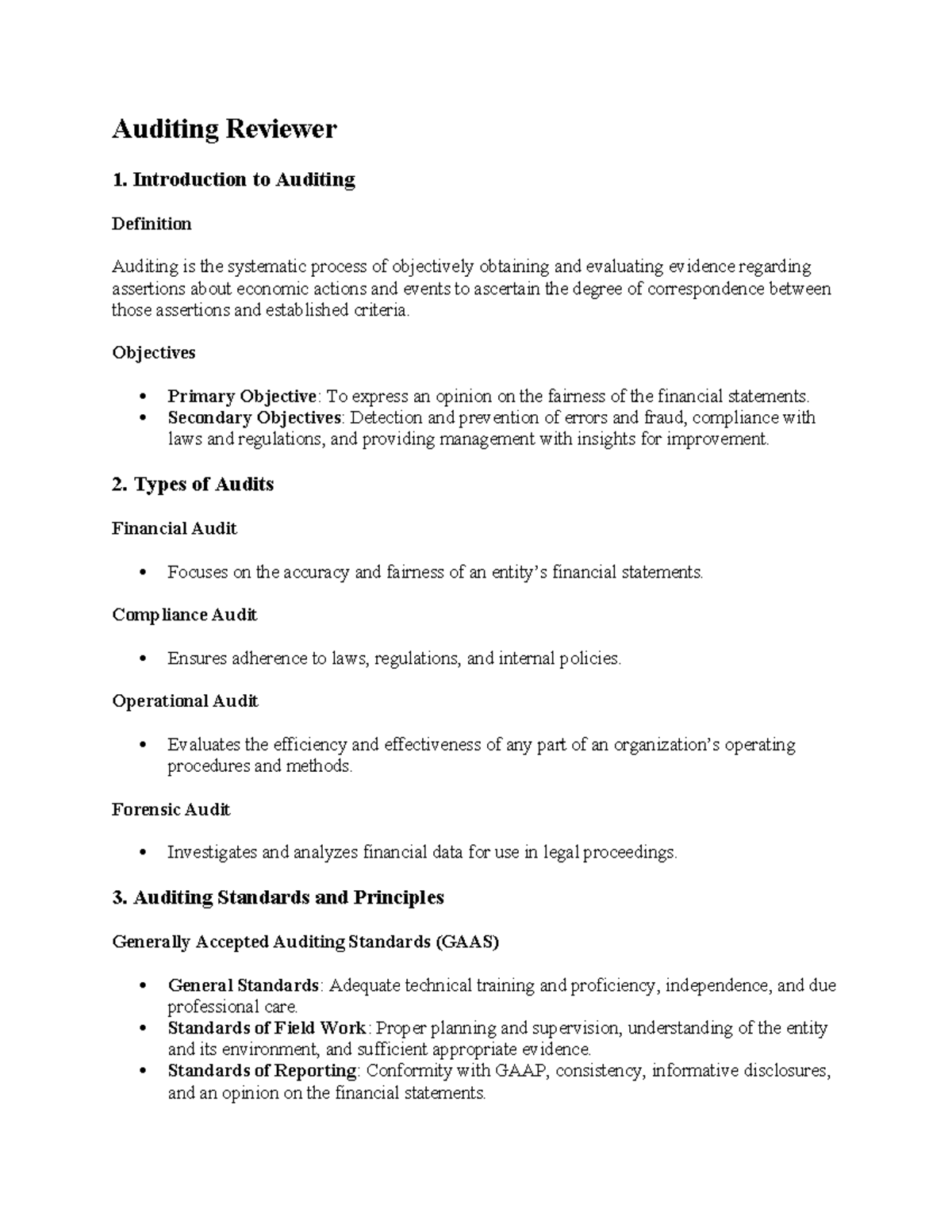 Auditing Reviewer - Summary BS Accountancy - Auditing Reviewer 1. Introduction to Auditing - Studocu