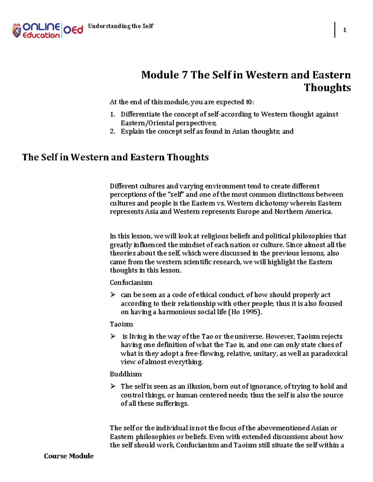 Lesson 5 - The Self in Western and Eastern Orientals - Understanding ...