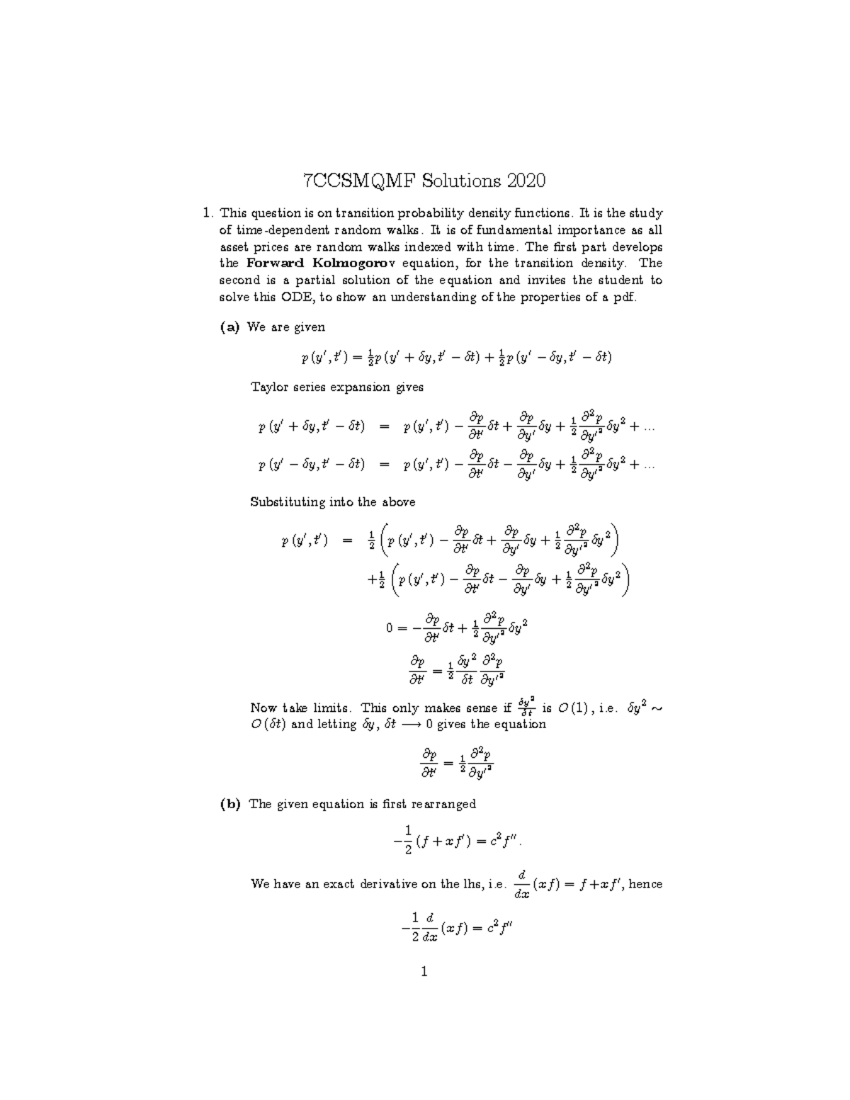 7CCSMQMF Final Exam Jan2020 Solutions - 7CCSMQMF Solutions 2020 This ...