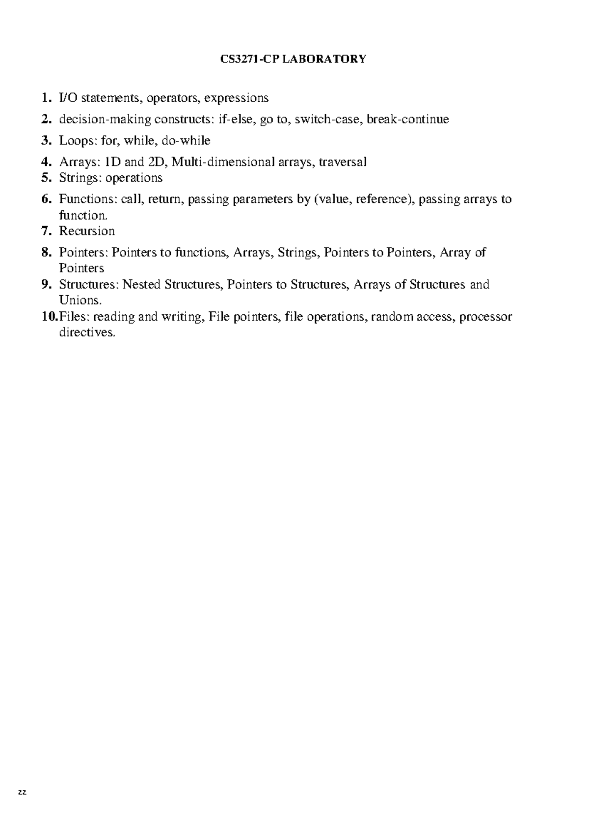 C LAB material for the anna University students - CS3271-CP LABORATORY I/O statements, operators ...