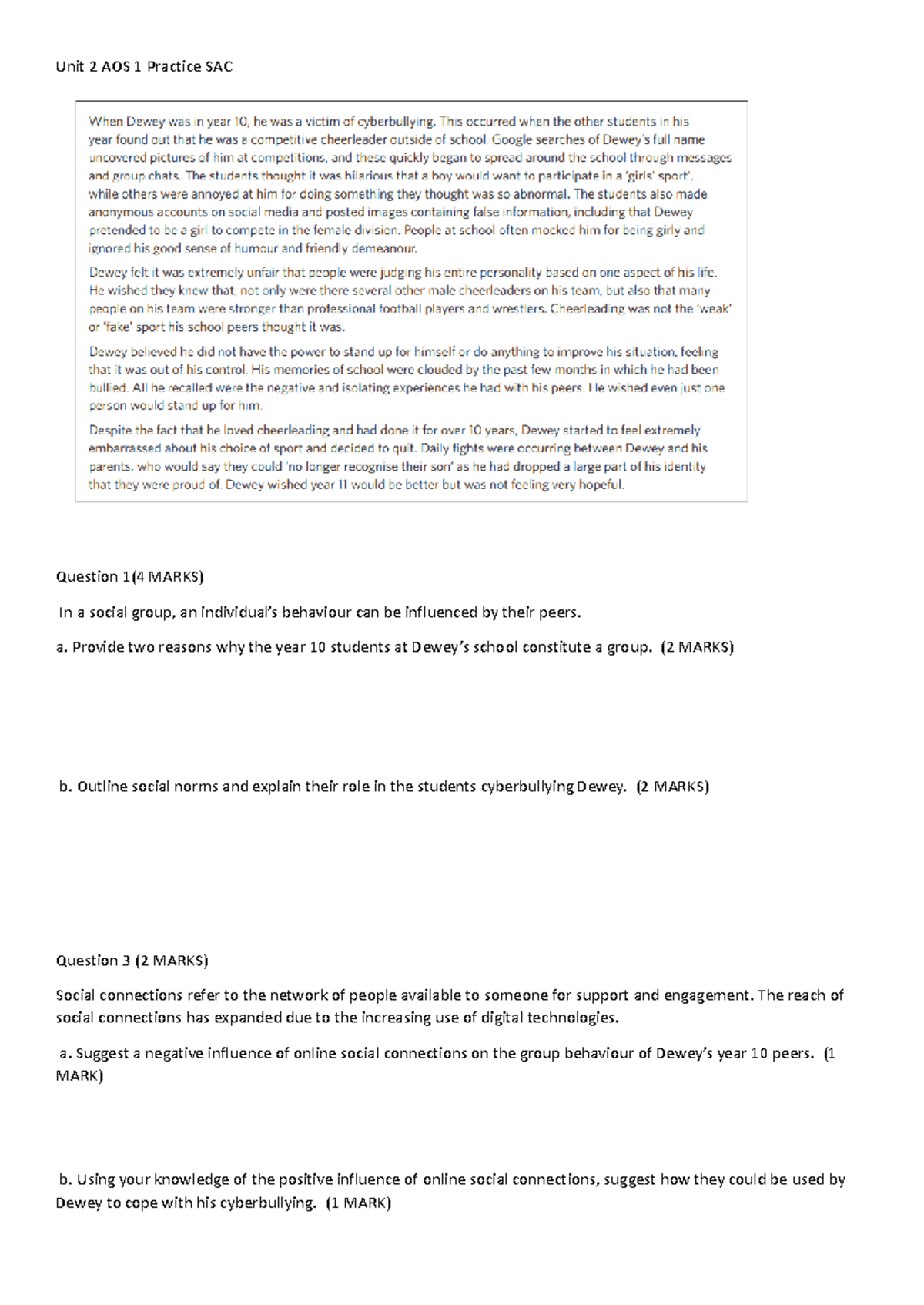 U2 AOS 1 Practice SAC - Unit 2 AOS 1 Practice SAC Question 1(4 MARKS ...