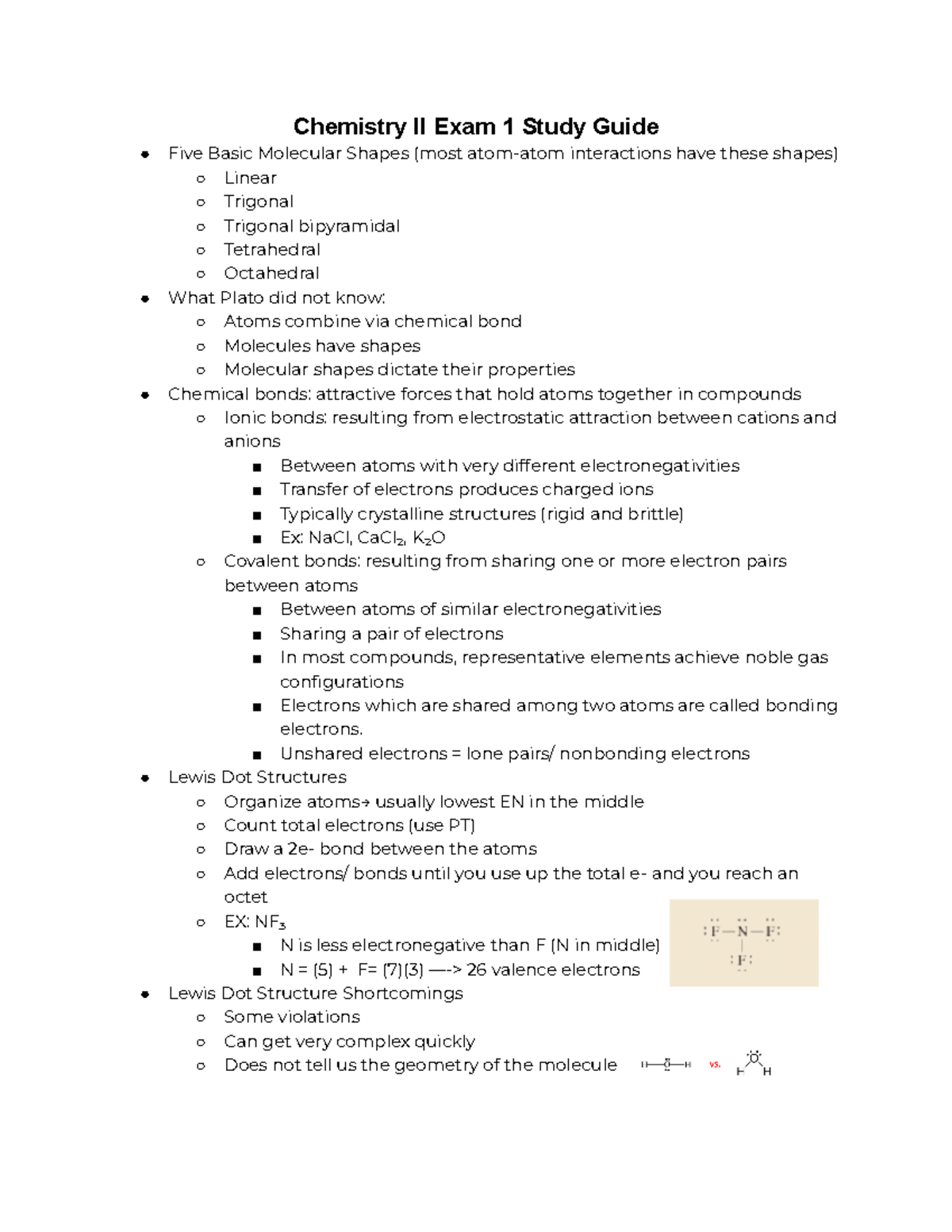 Exam 1 SG - Chem 1046 Exam 1 study guide -Ken Hanson - Chemistry II ...