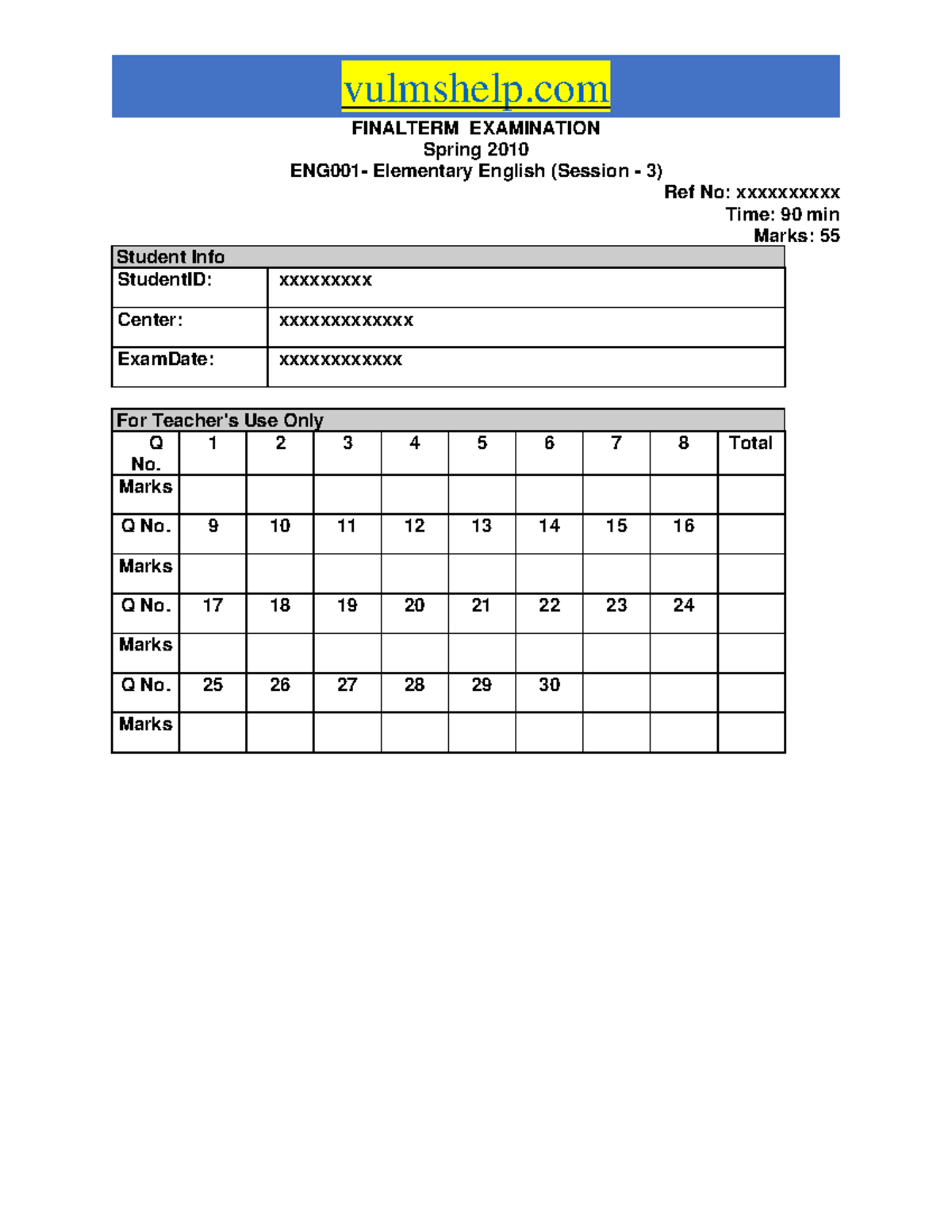ENG001 Final term - FINALTERM EXAMINATION Spring 2010 ENG001 ... ENG001 Final term - FINALTERM EXAMINATION Spring 2010 ENG001 ...