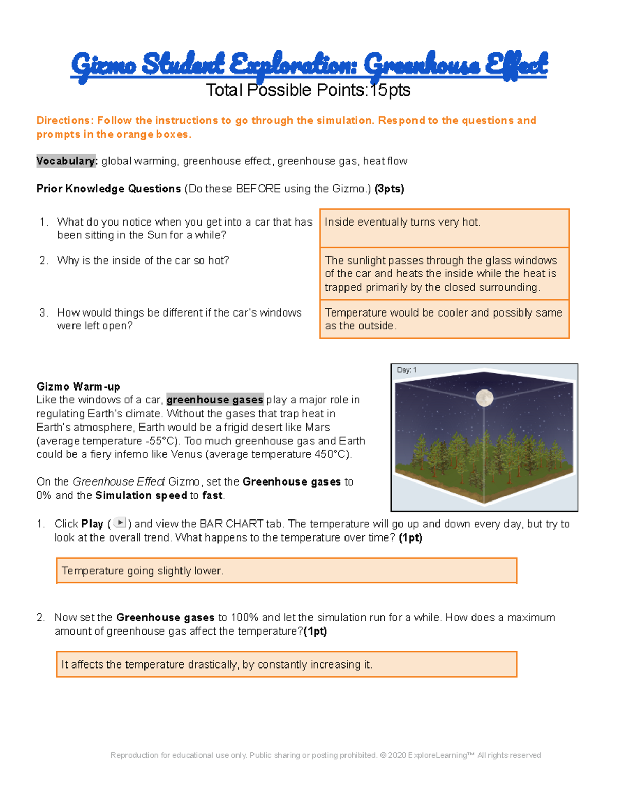 Gizmo - Greenhouse Effect - Gizm Studen Exploratio: Greenhous Eec Total ...